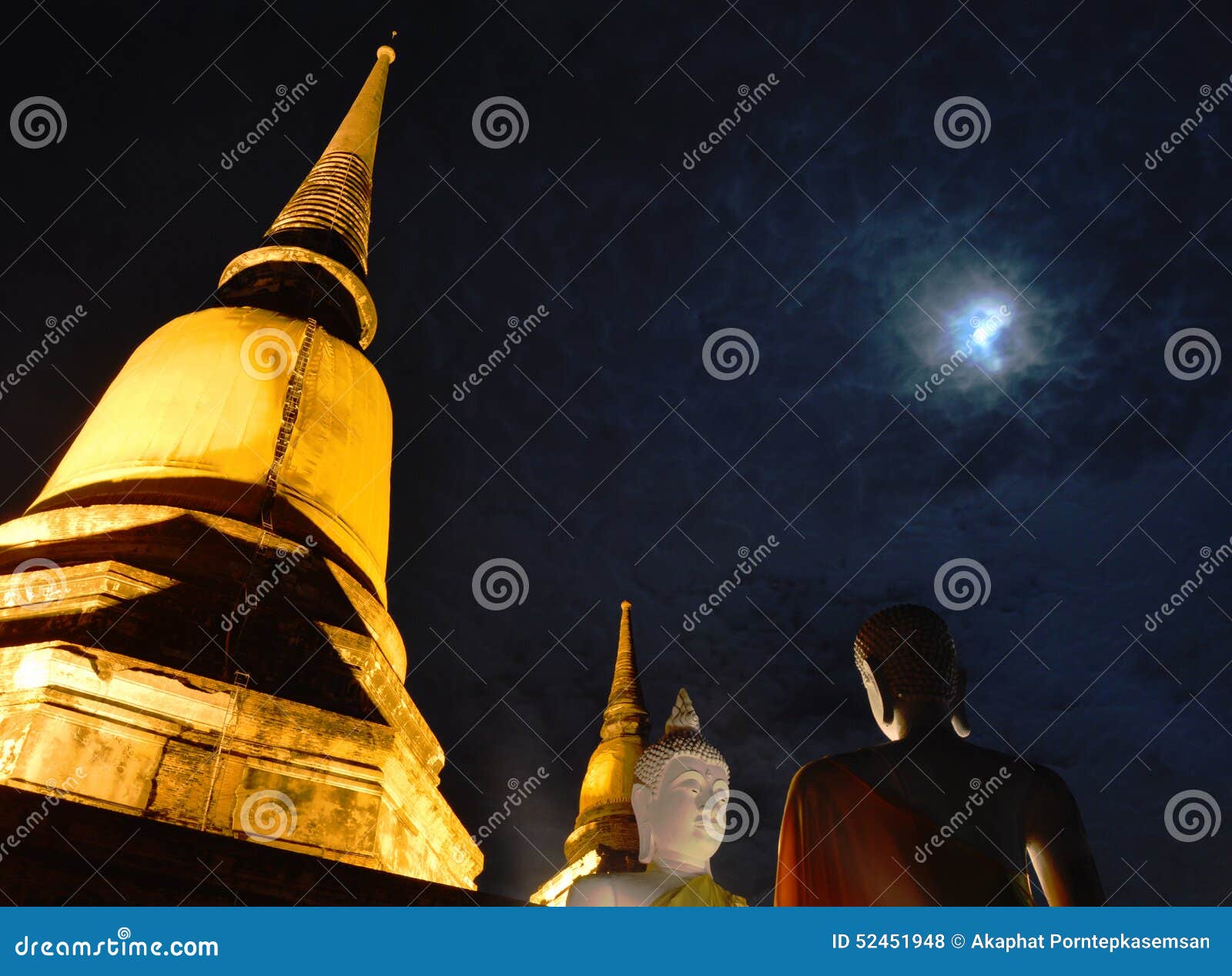 Buddhist Temple on the Full Moon Night Stock Photo - Image of ...
