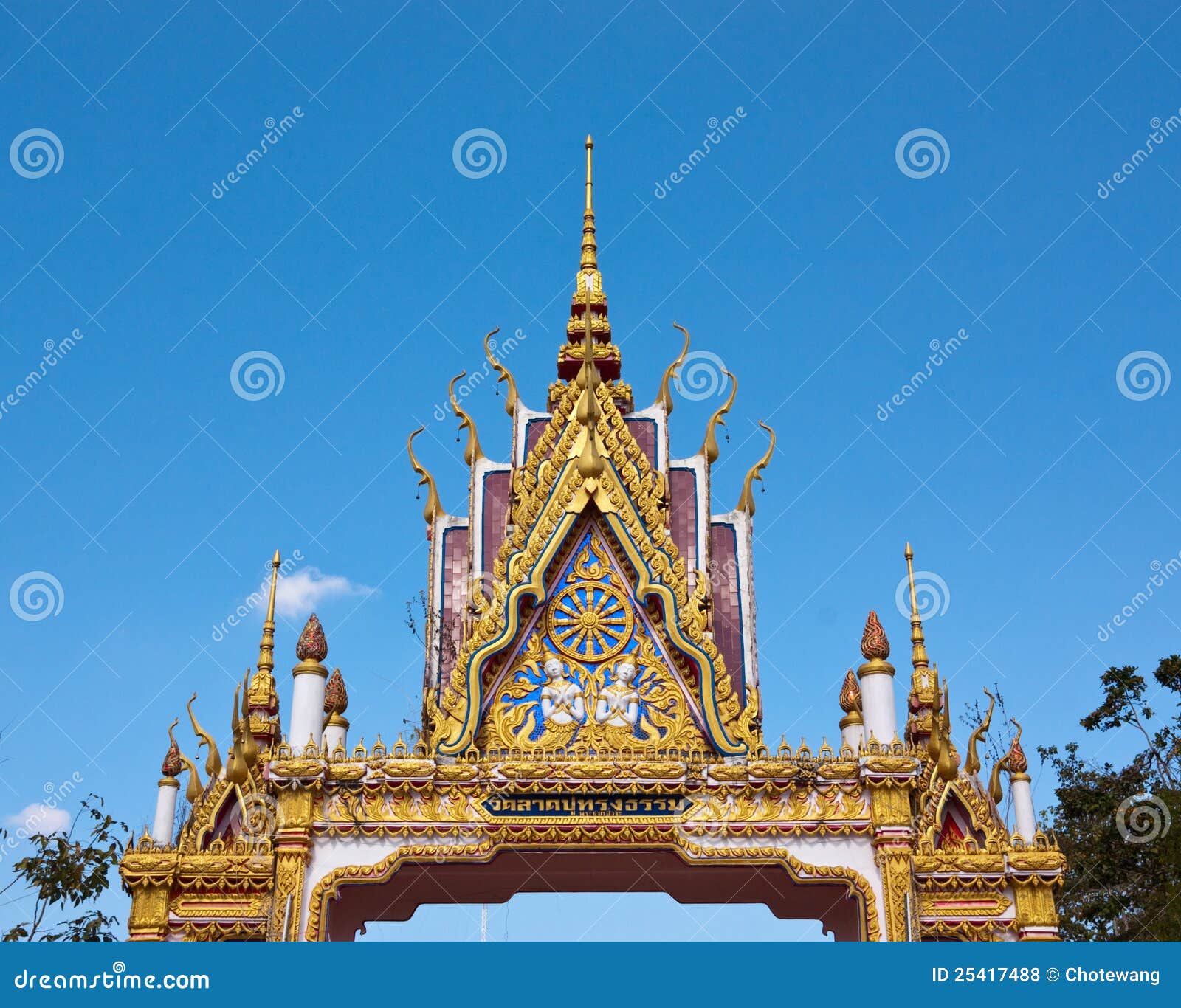 Buddhist Temple Gate S Gable with Ornament Tiered Stock Photo - Image ...