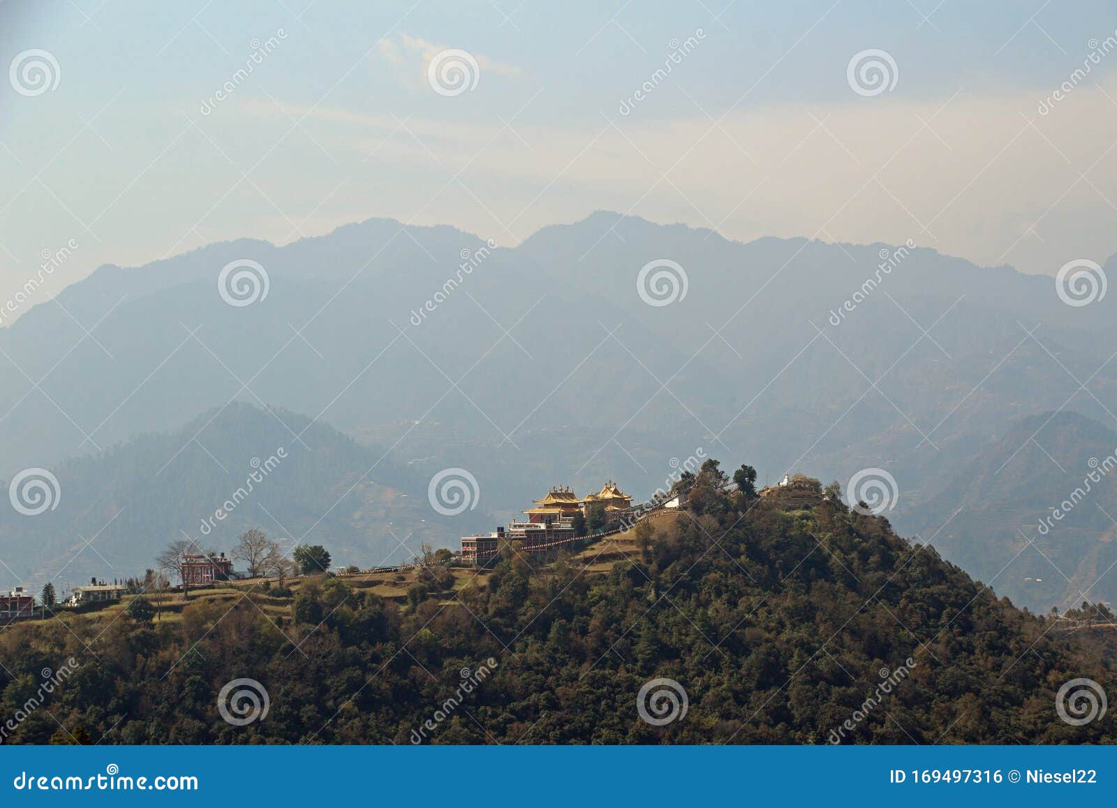 Buddhist Temple on a Mountain in Nepal Stock Photo - Image of clouds ...