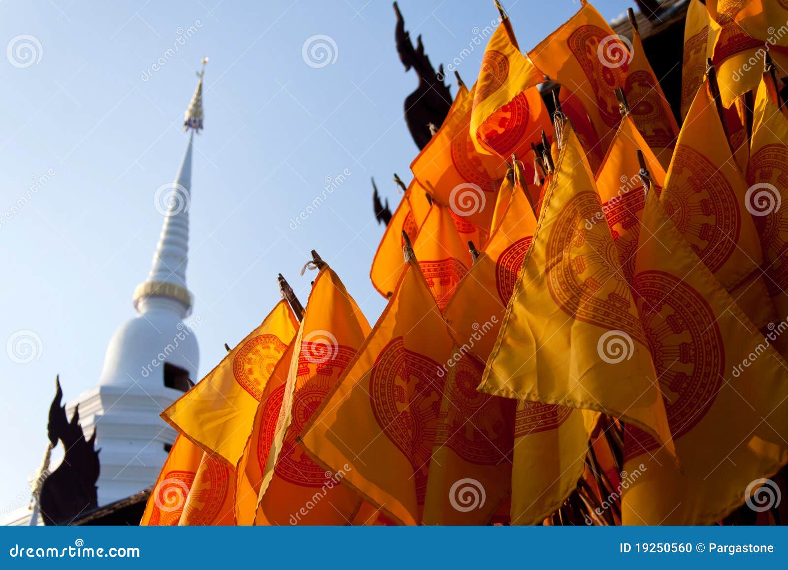 Buddhist Temple Orange Flags Stock Photo - Image of temple, flags: 19250560