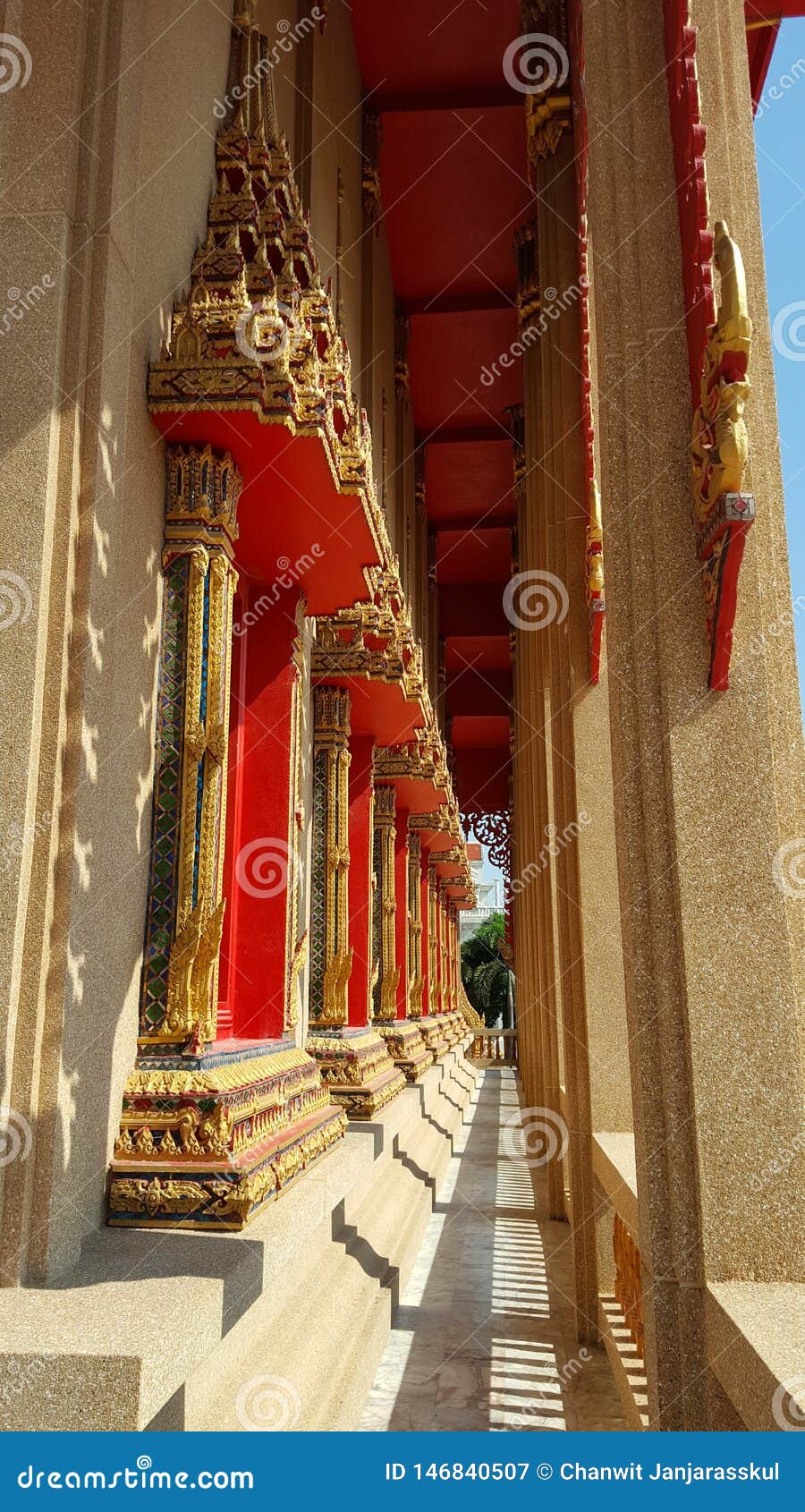Buddhist Temple Walkway in Thailand Stock Image - Image of bright ...