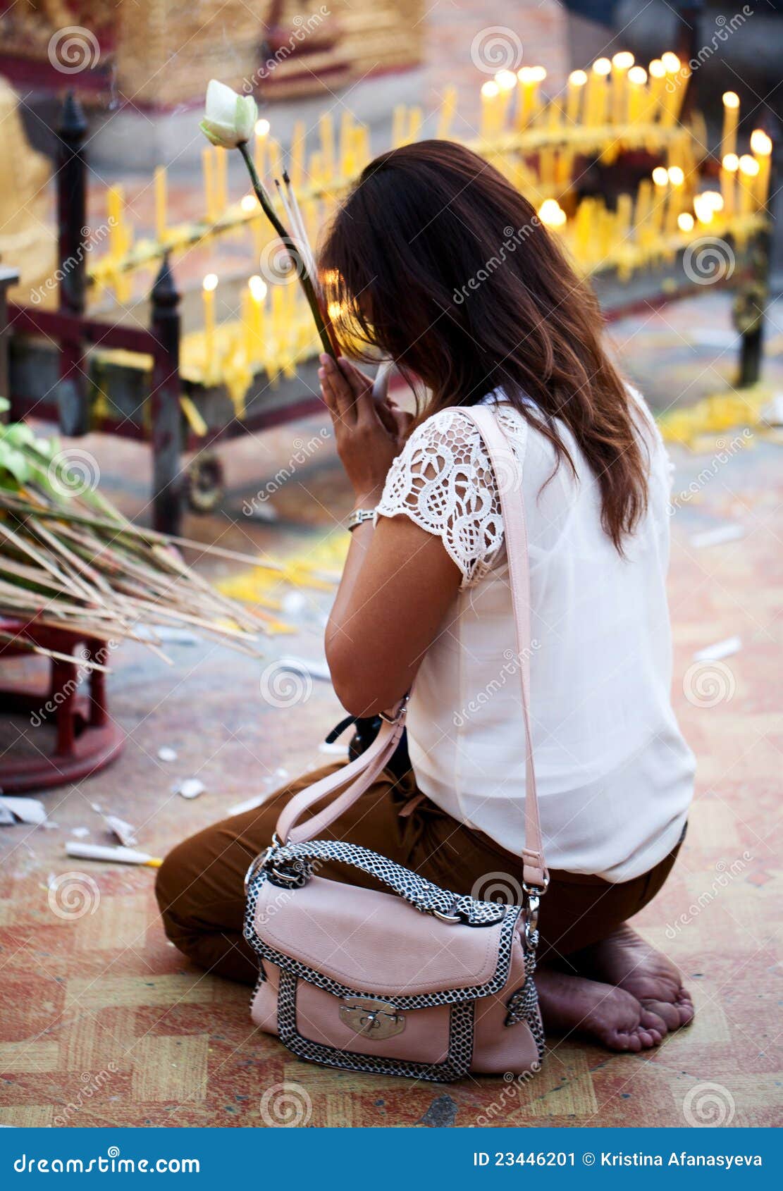 Buddhist Woman Praying on Eve Editorial Photo - Image of attractive ...