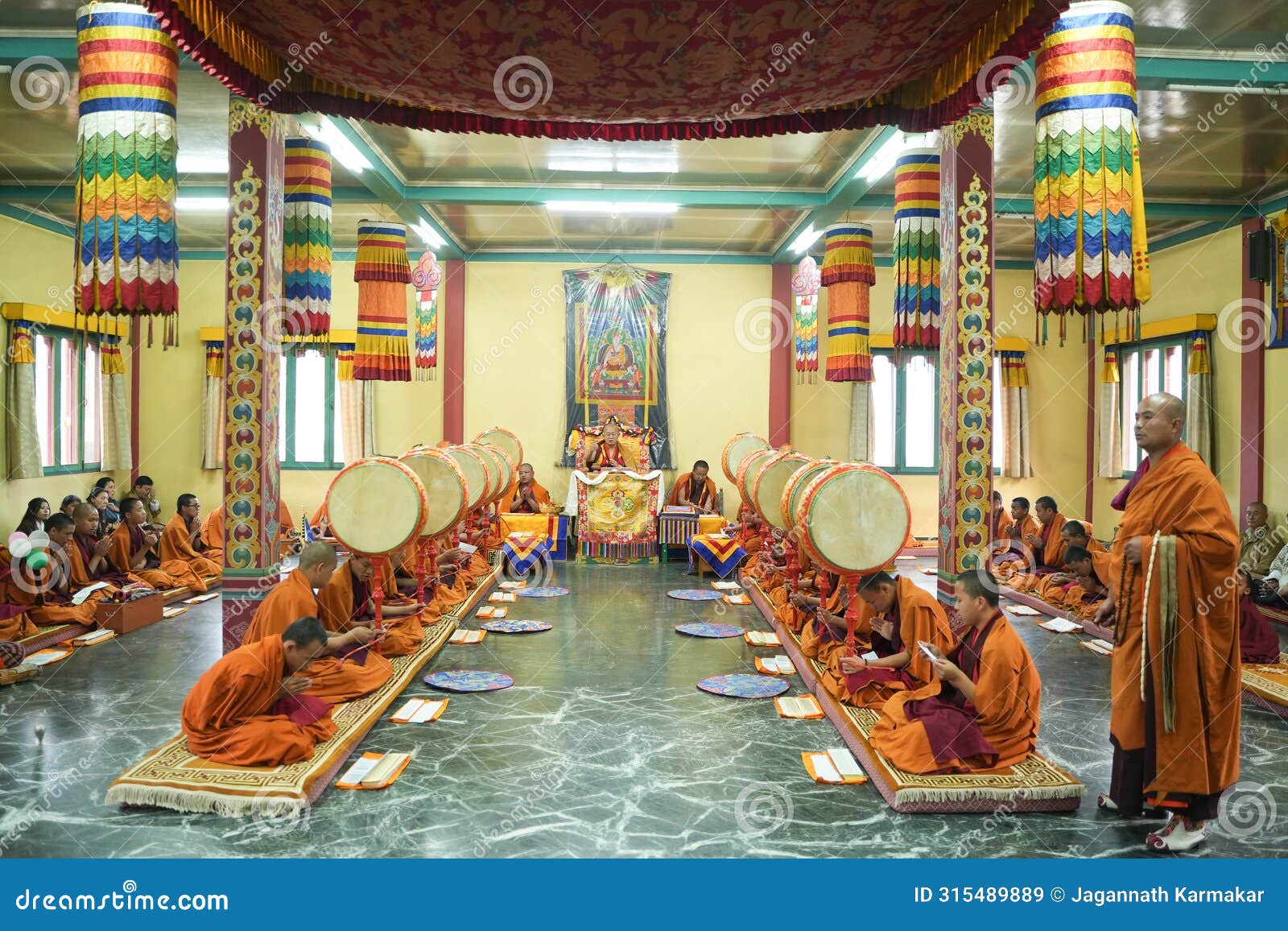 Buddhist Worship is Going on Inside the Buddhist Monastery. Editorial ...