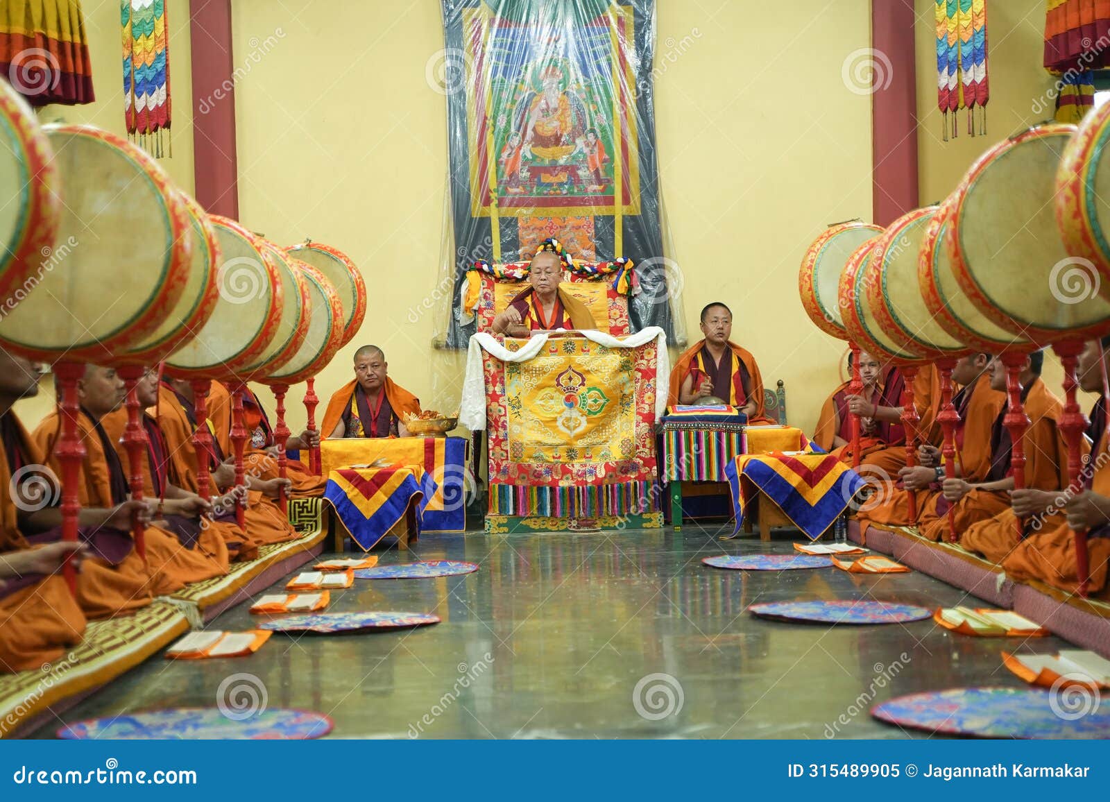 Buddhist Worship is Going on Inside the Buddhist Monastery. Editorial ...