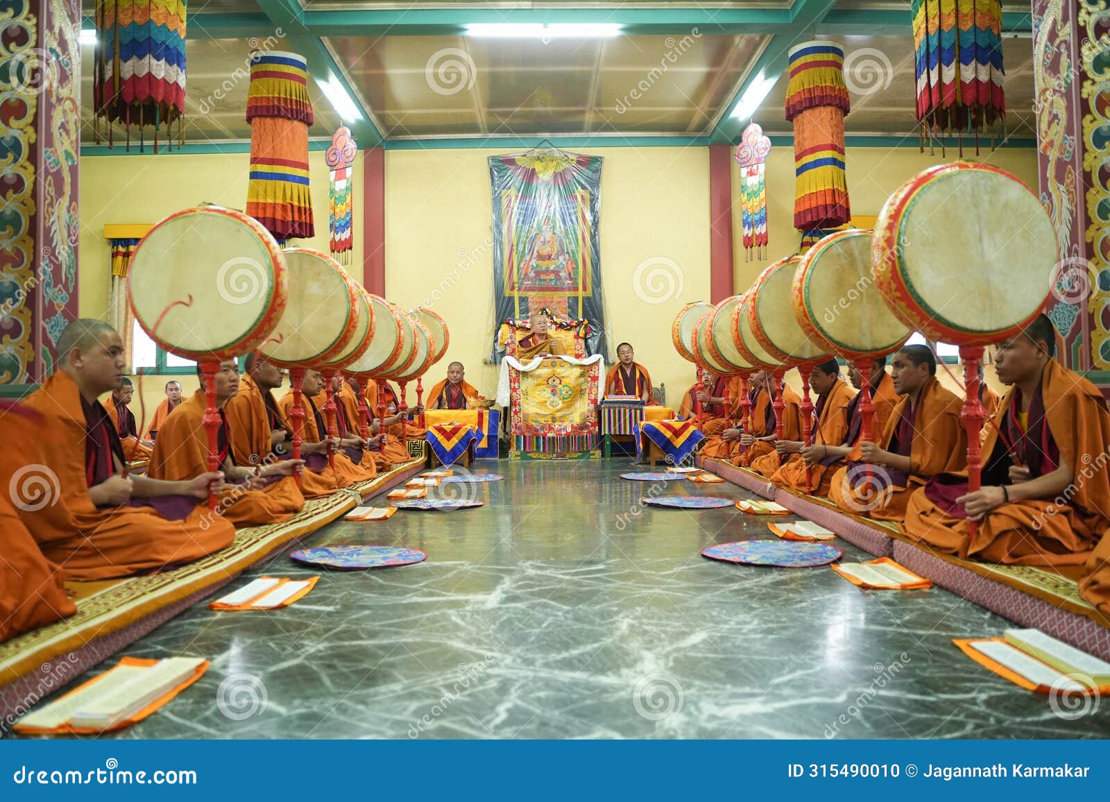 Buddhist Worship is Going on Inside the Buddhist Monastery. Editorial ...