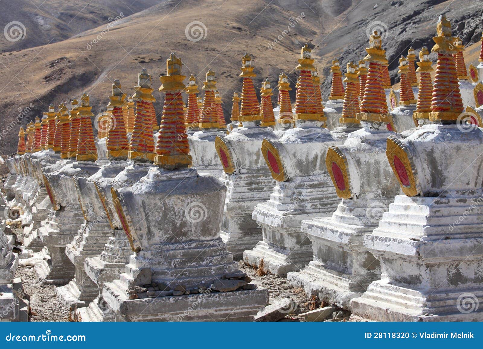 Buddhistic stupas in Tibet stock photo. Image of chorten - 28118320