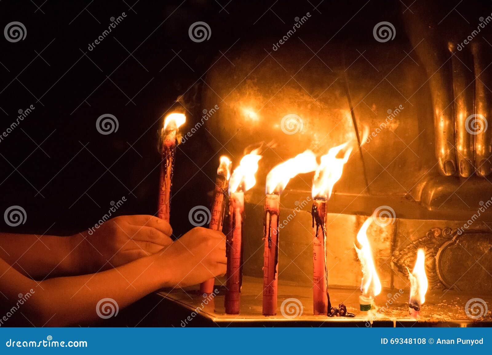 Buddhists Worship the Buddha with Candle and Light Stock Photo - Image ...