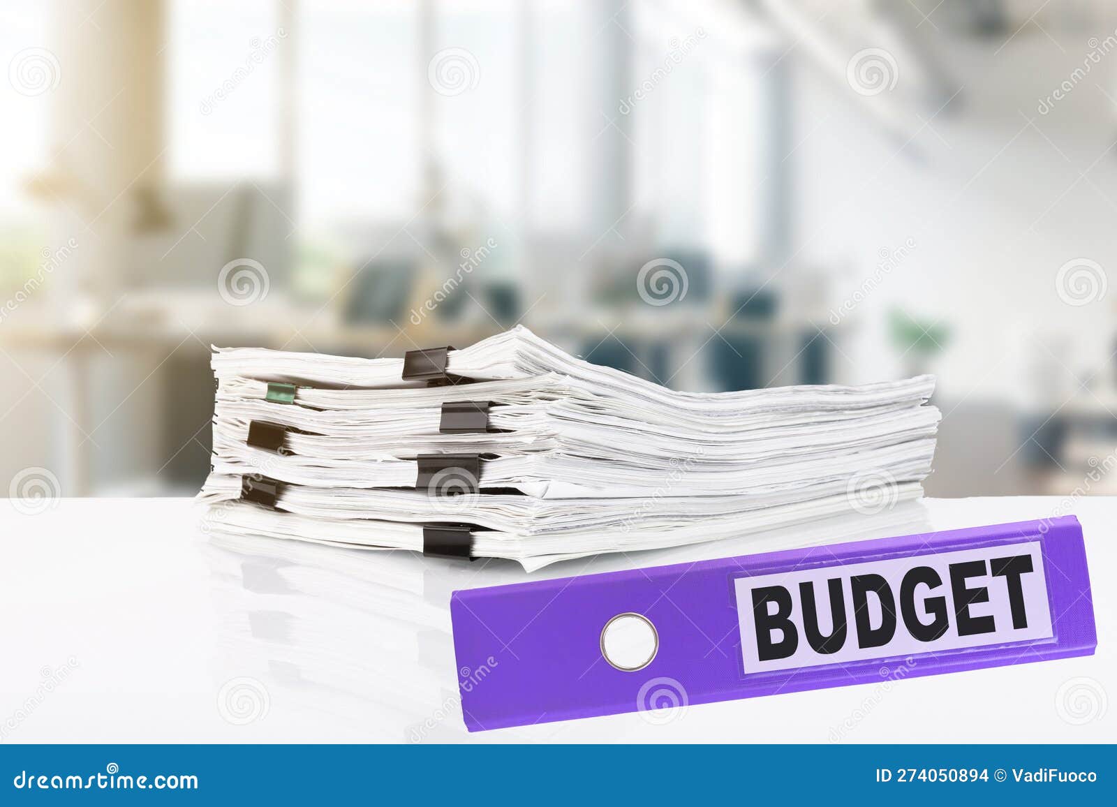 Budget. Business Office with Office Folders and Stacks of Papers on the ...