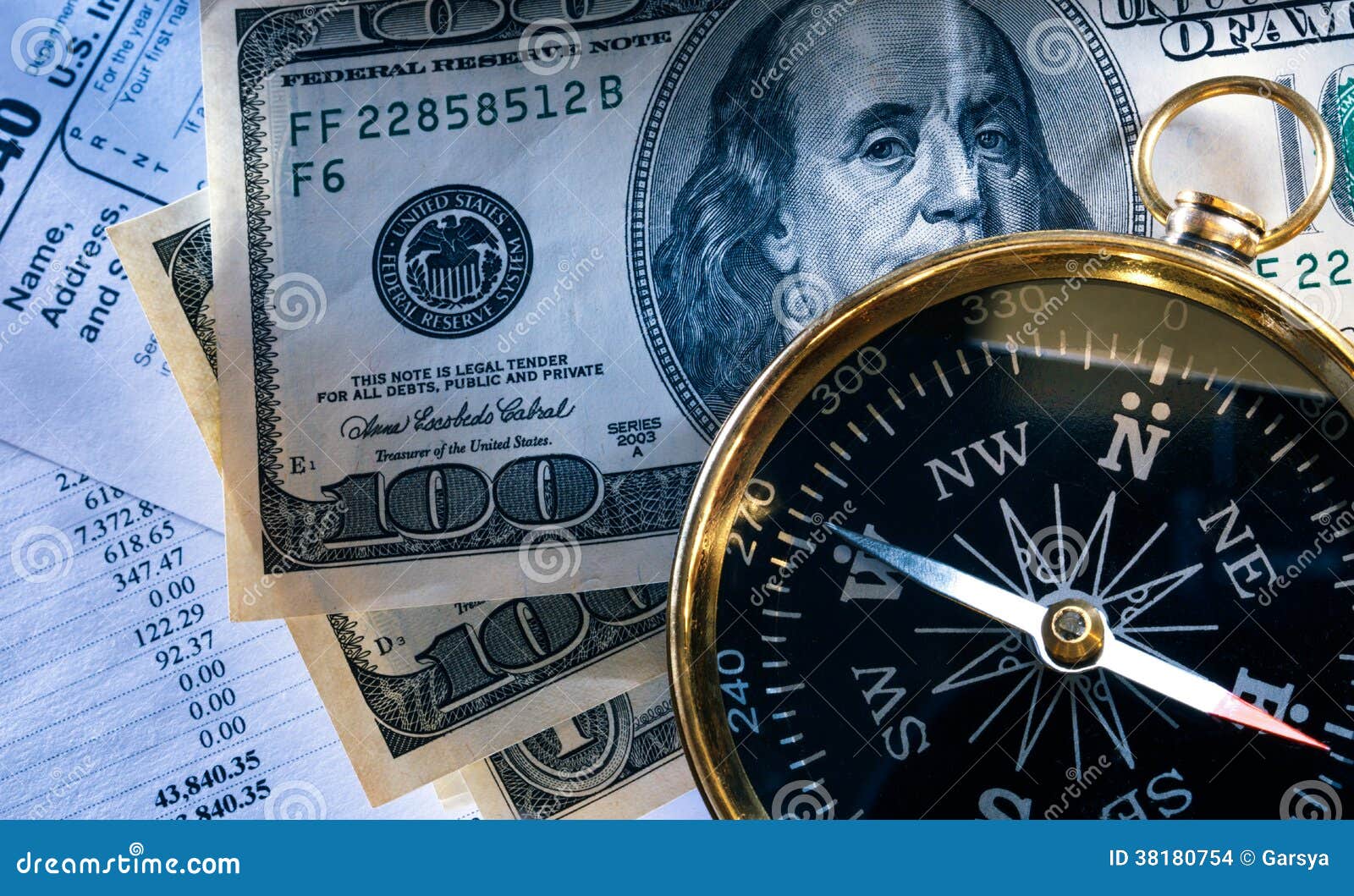 Budget, compass and money stock photo. Image of navigation - 38180754