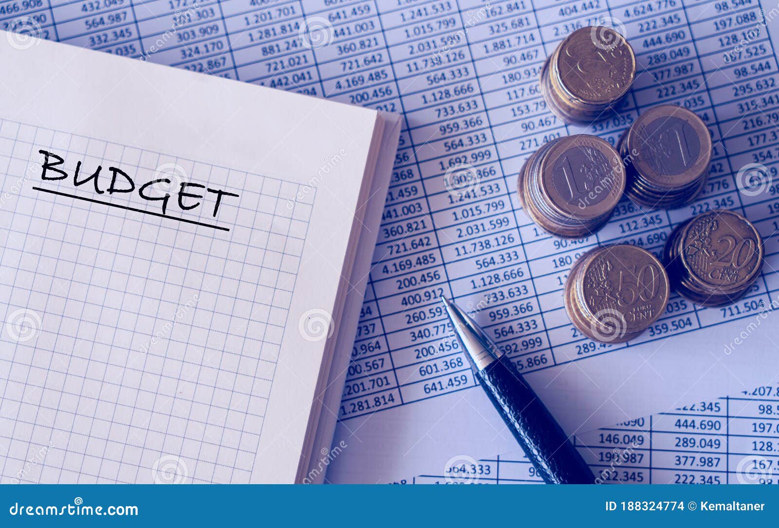 Budget Concept Budget Text on Notebook with Coins and Pen Stock Photo ...