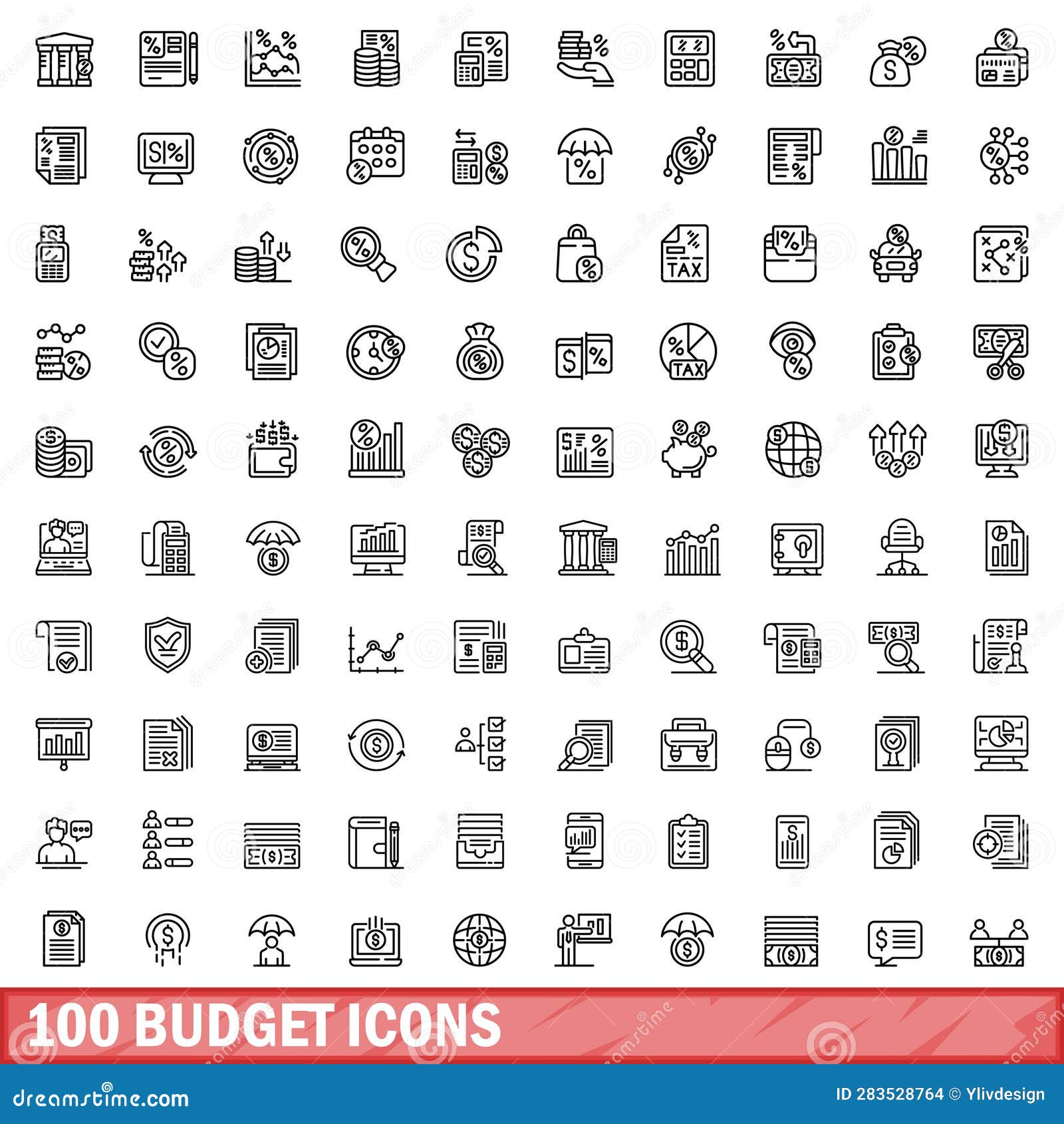 100 Budget Icons Set, Outline Style Stock Illustration - Illustration ...