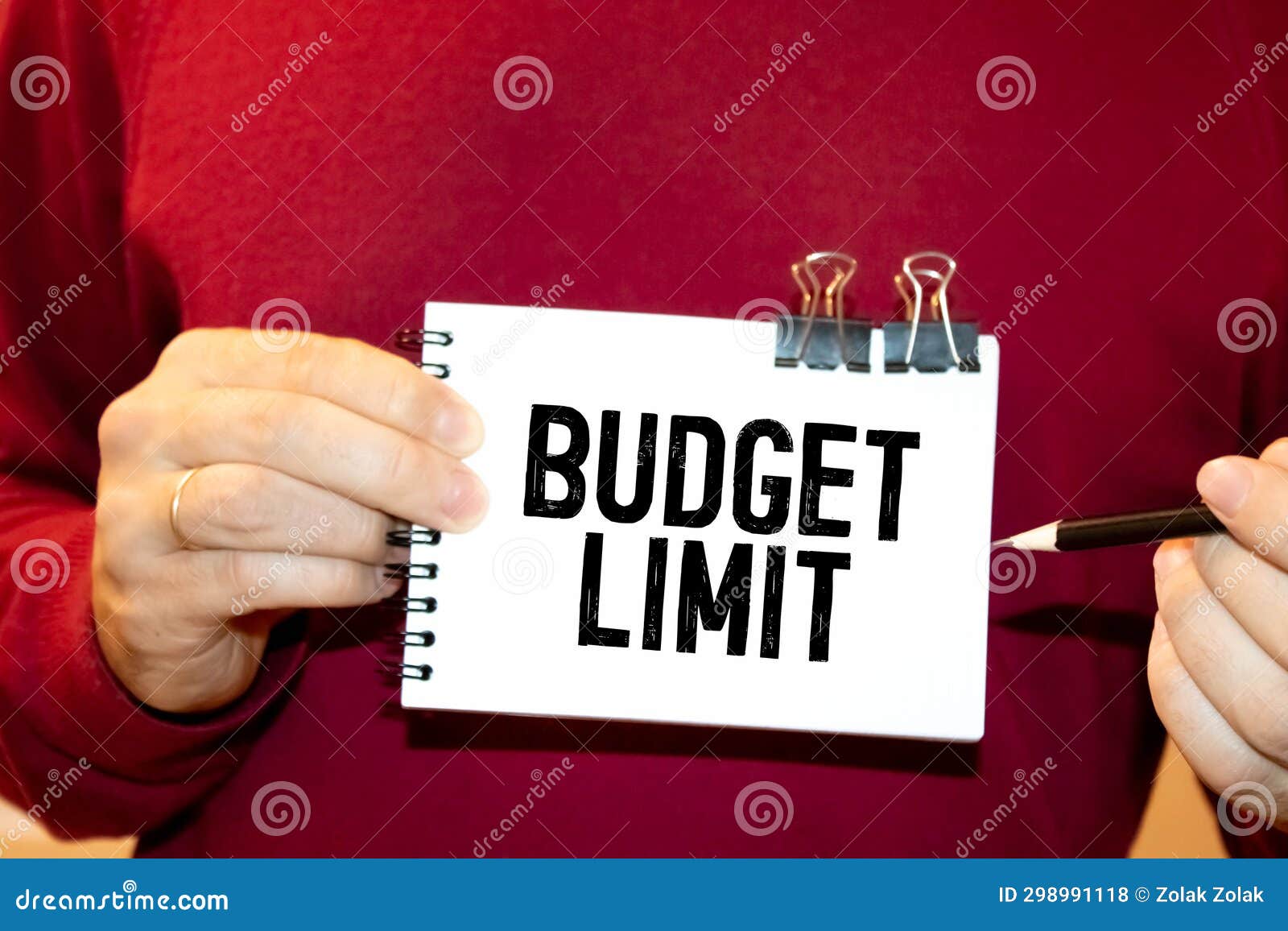 BUDGET LIMIT Text on the Page on the Envelope. on the Work Table. Top ...