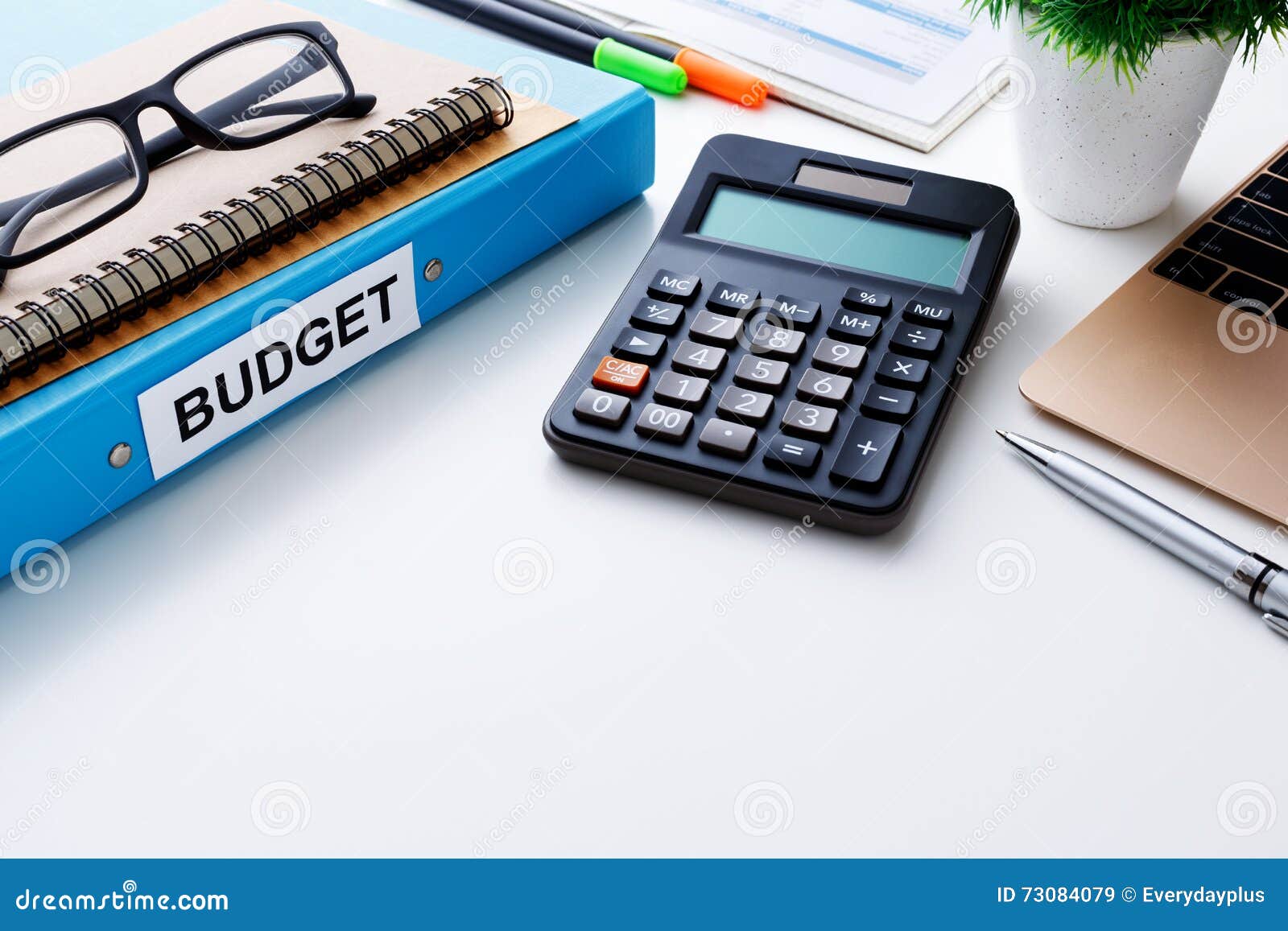 Budget Plan with Calculator on White Table Stock Image - Image of ...