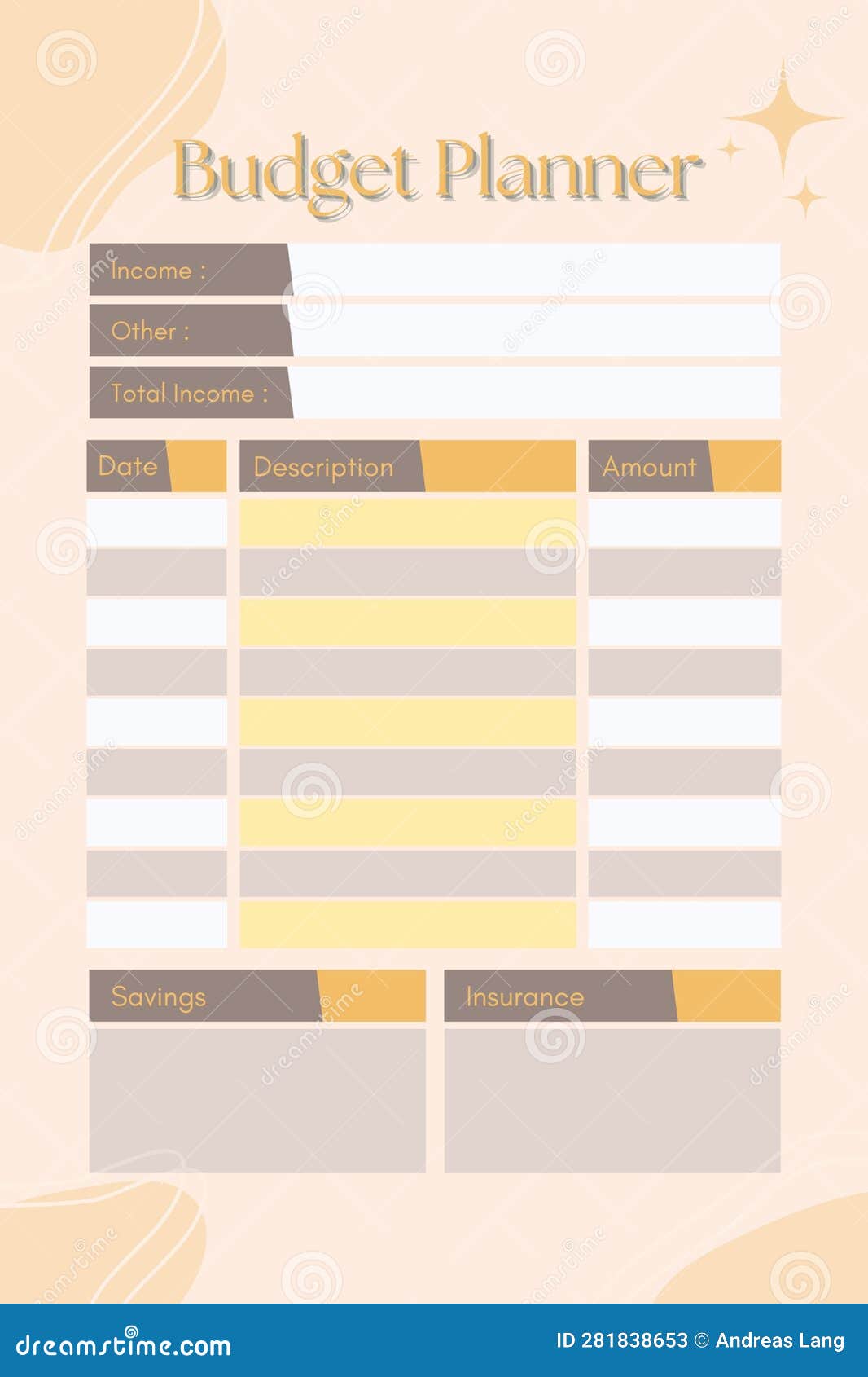 Budget Planner Digital Printable Blank Template Insert Stock ...
