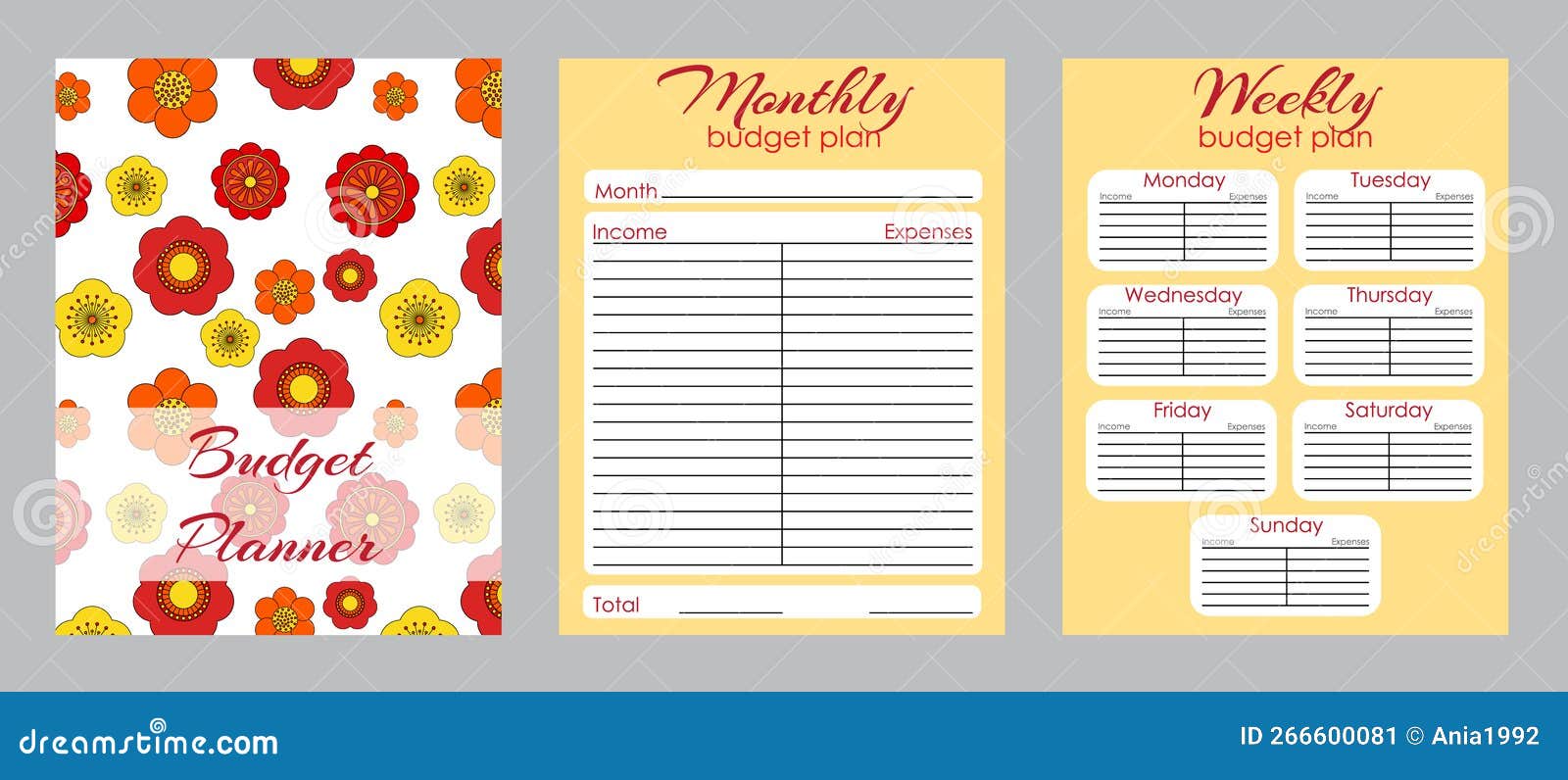 Budget Planner Page Design Template With Floral Pattern. Monthly And ...