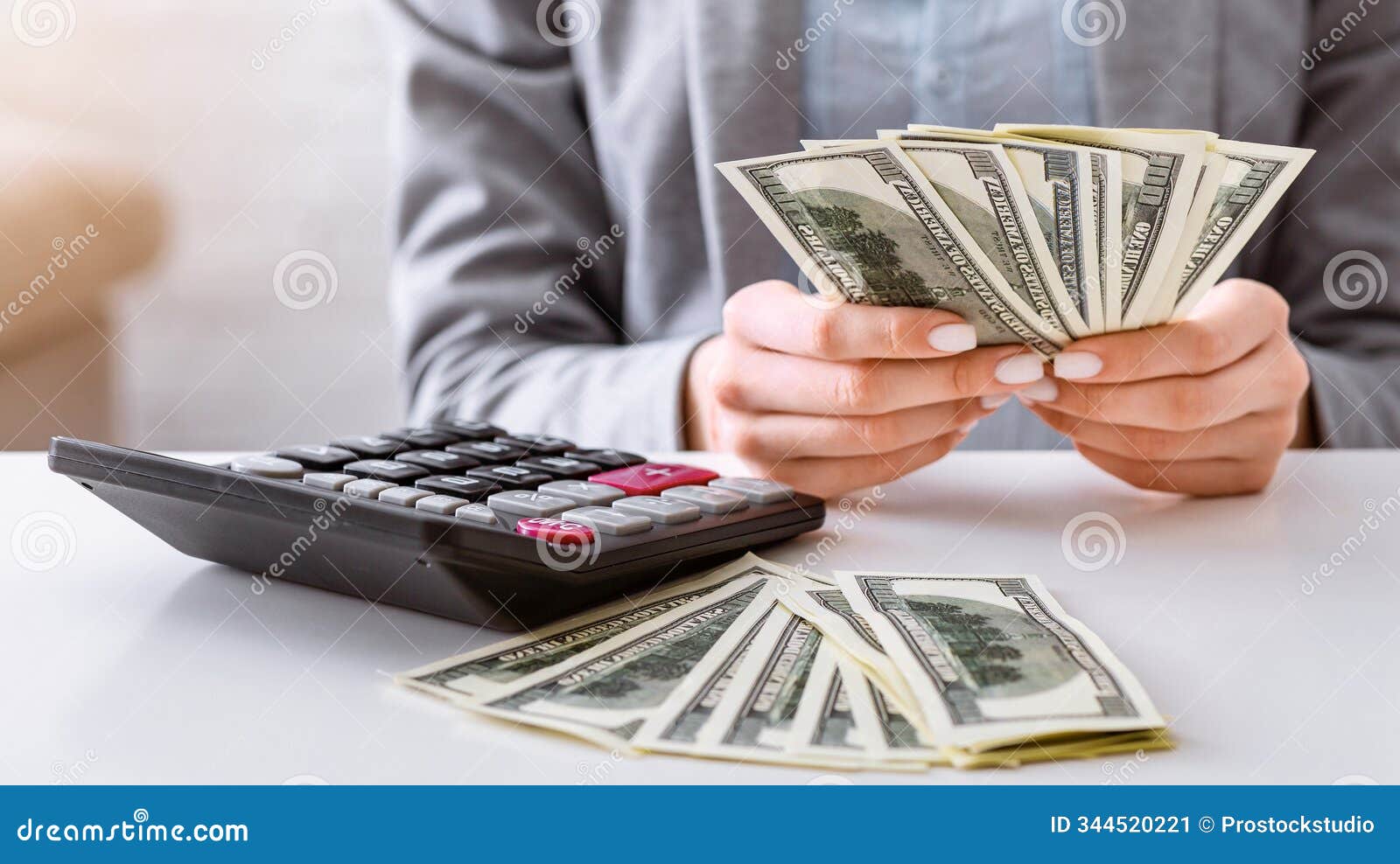 Budget Planning in Crisis. Female Hands Consider Dollars Stock Image ...