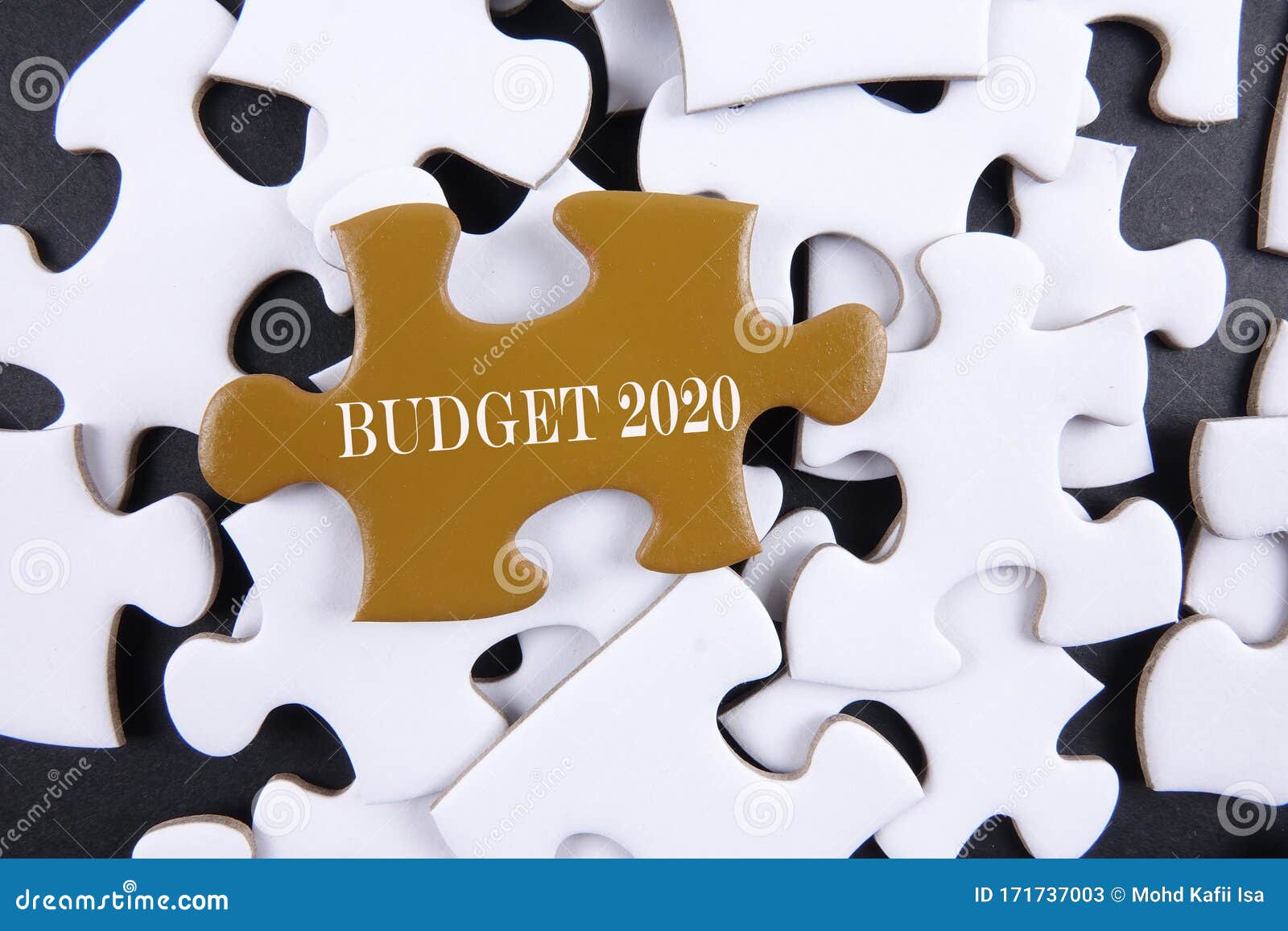 Budget 2020 Printed on Gold Puzzle Over White Puzzle Background. Stock ...