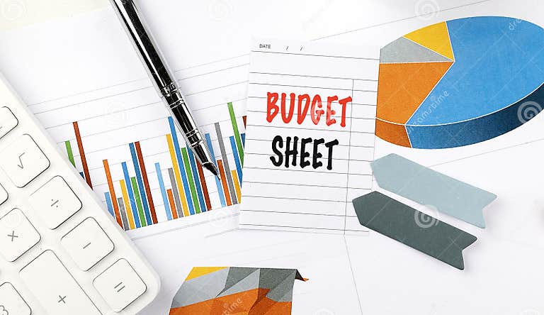 BUDGET SHEET Text on Note Paper on Chart Background Stock Image - Image ...