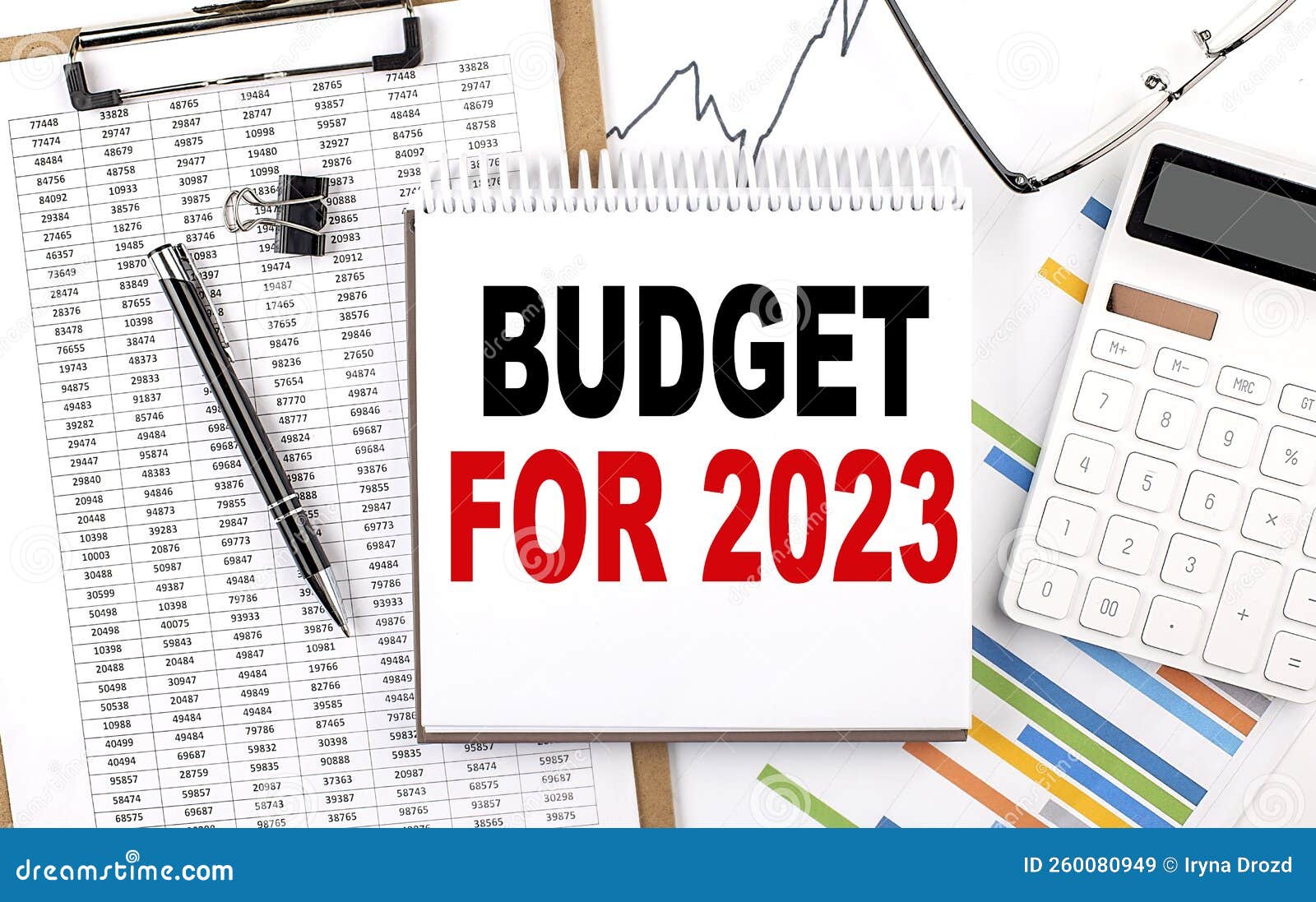 BUDGET for 2023 Text on Notebook with Chart, Calculator and Pen Stock ...