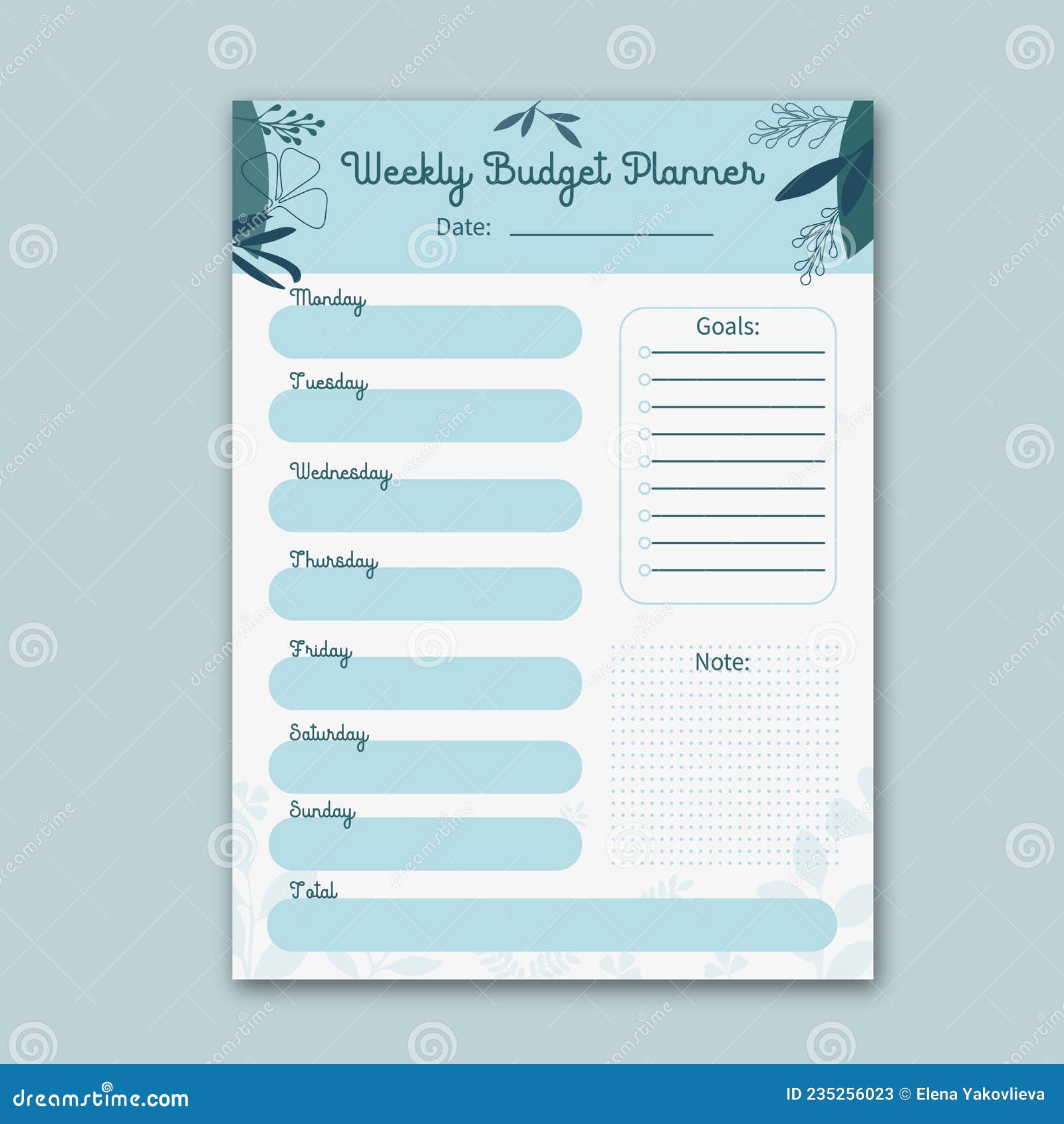 Budget Weekly Planner in Blue. Goals Stock Vector - Illustration of ...