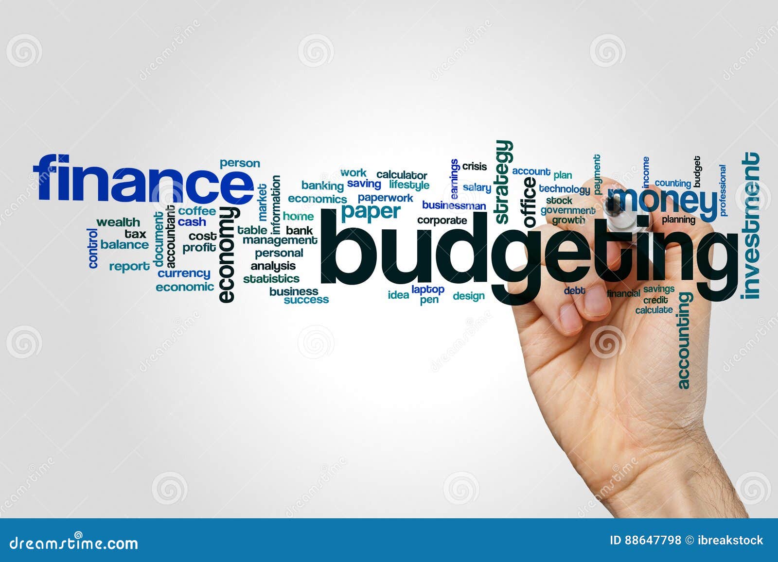 Budgeting Word Cloud Concept on Grey Background Stock Illustration ...