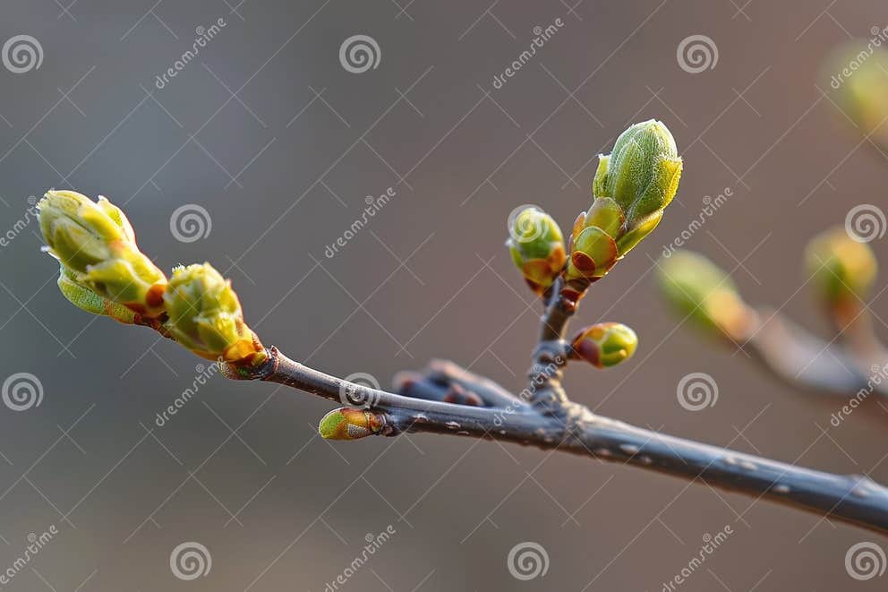 Buds on Branch Blooming in Spring Stock Illustration - Illustration of ...