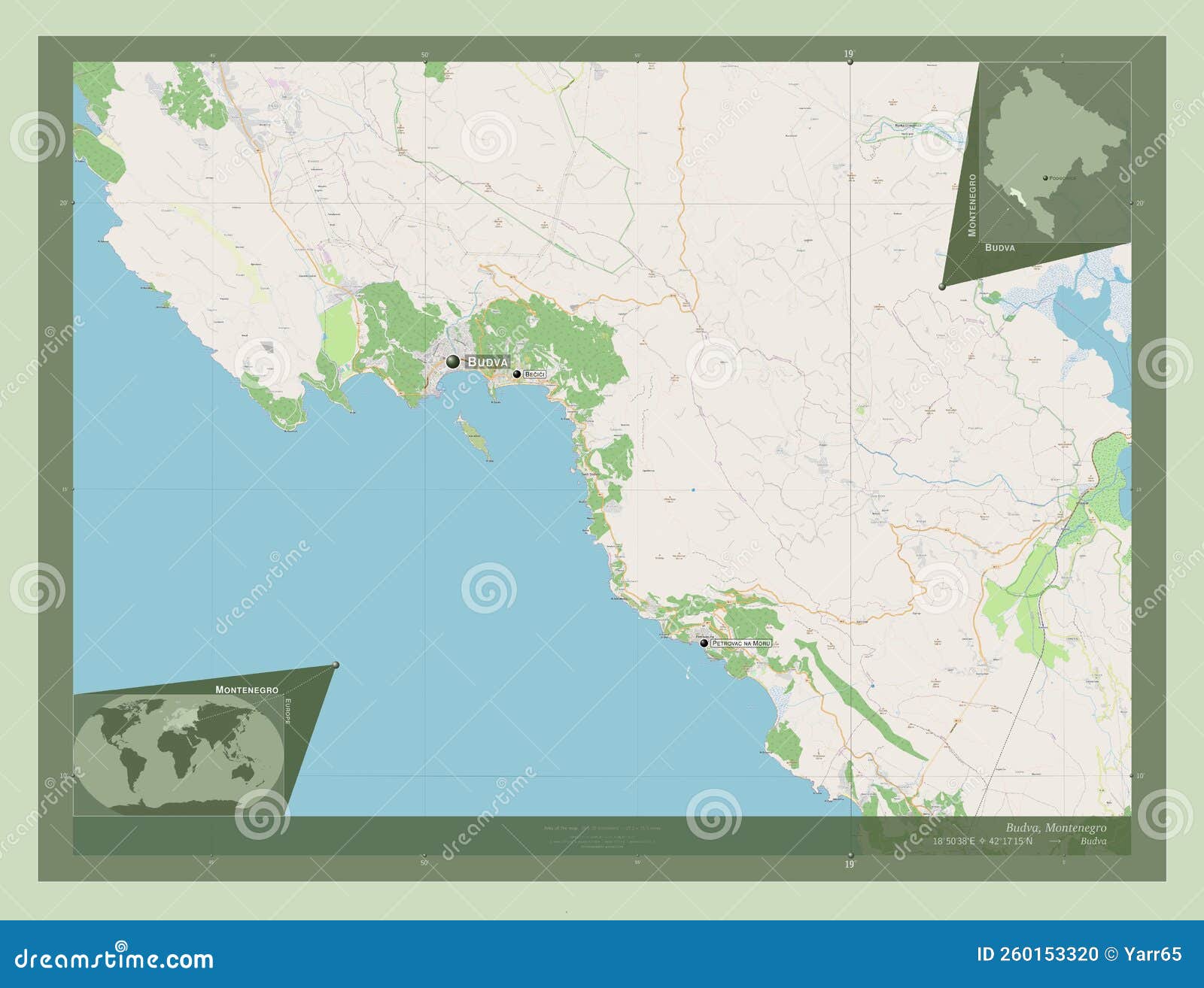 Budva, Montenegro. OSM. Labelled Points of Cities Stock Illustration ... Budva, Montenegro. OSM. Labelled Points of Cities Stock Illustration ...