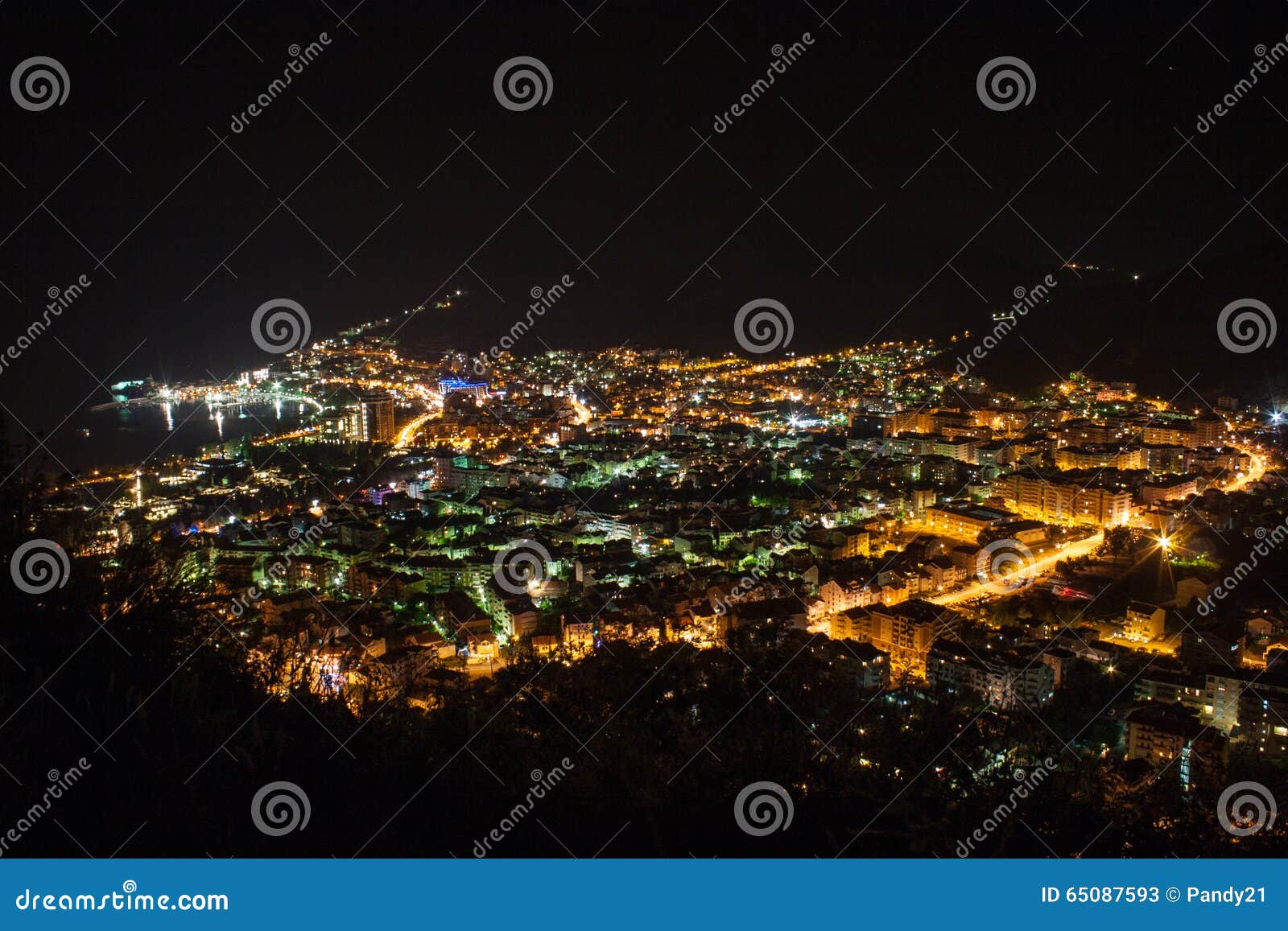 Budva at night stock image. Image of effect, architecture - 65087593