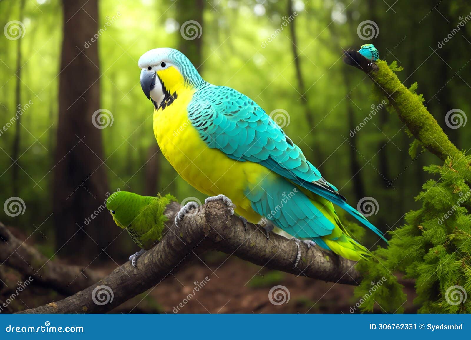 Bue Budgie on Forest Background Stock Illustration - Illustration of ...