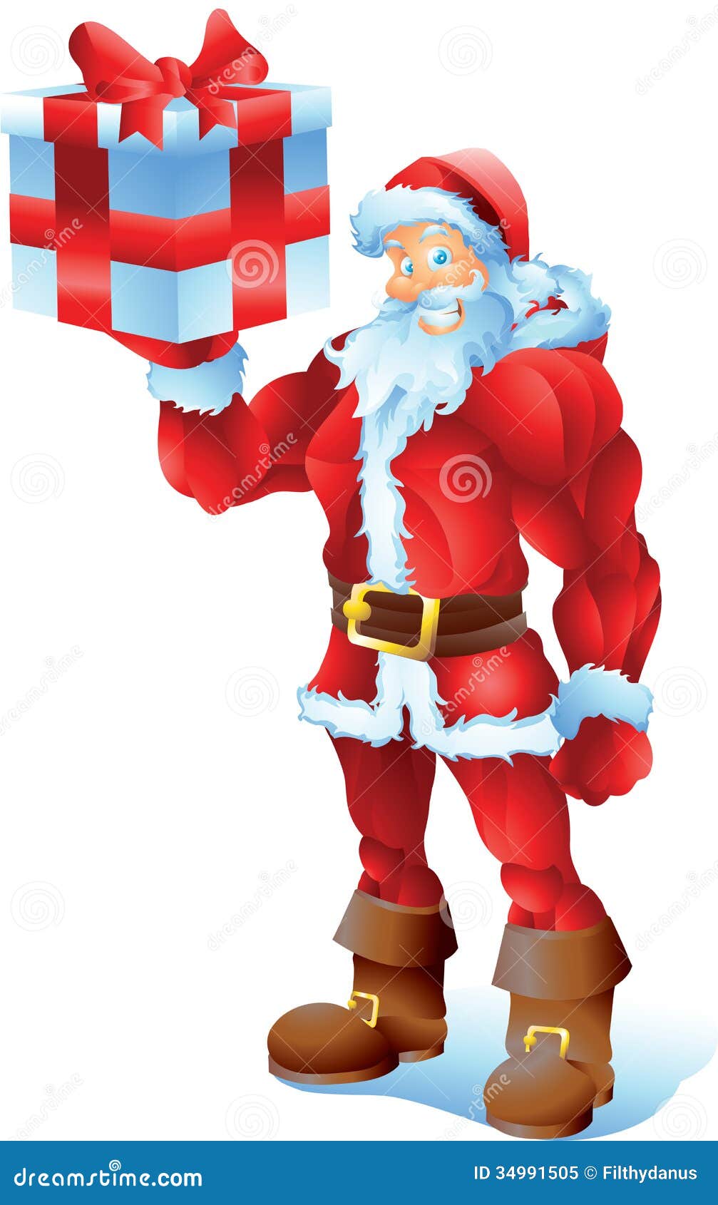 Buff Santa with present stock illustration. Illustration of joyful ...
