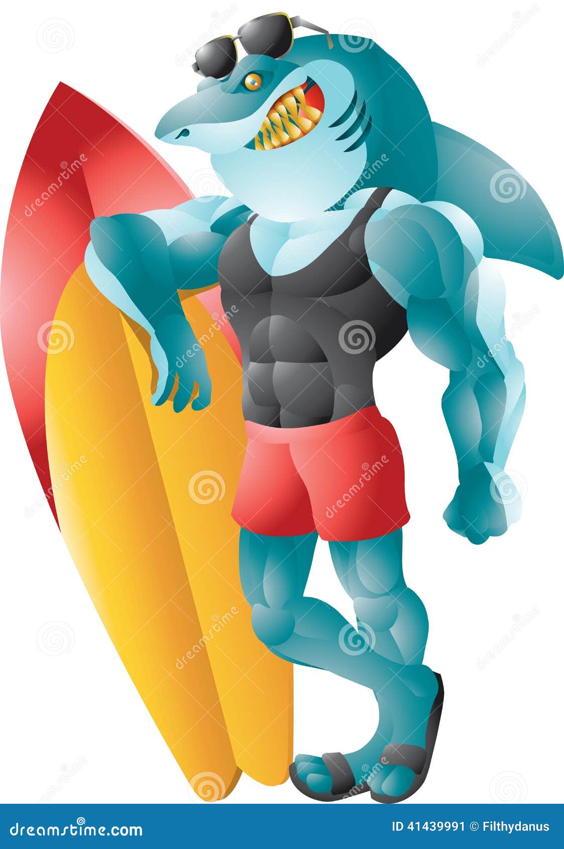 Surfer And Shark Attack, Vector Cartoon Illustration | CartoonDealer ...