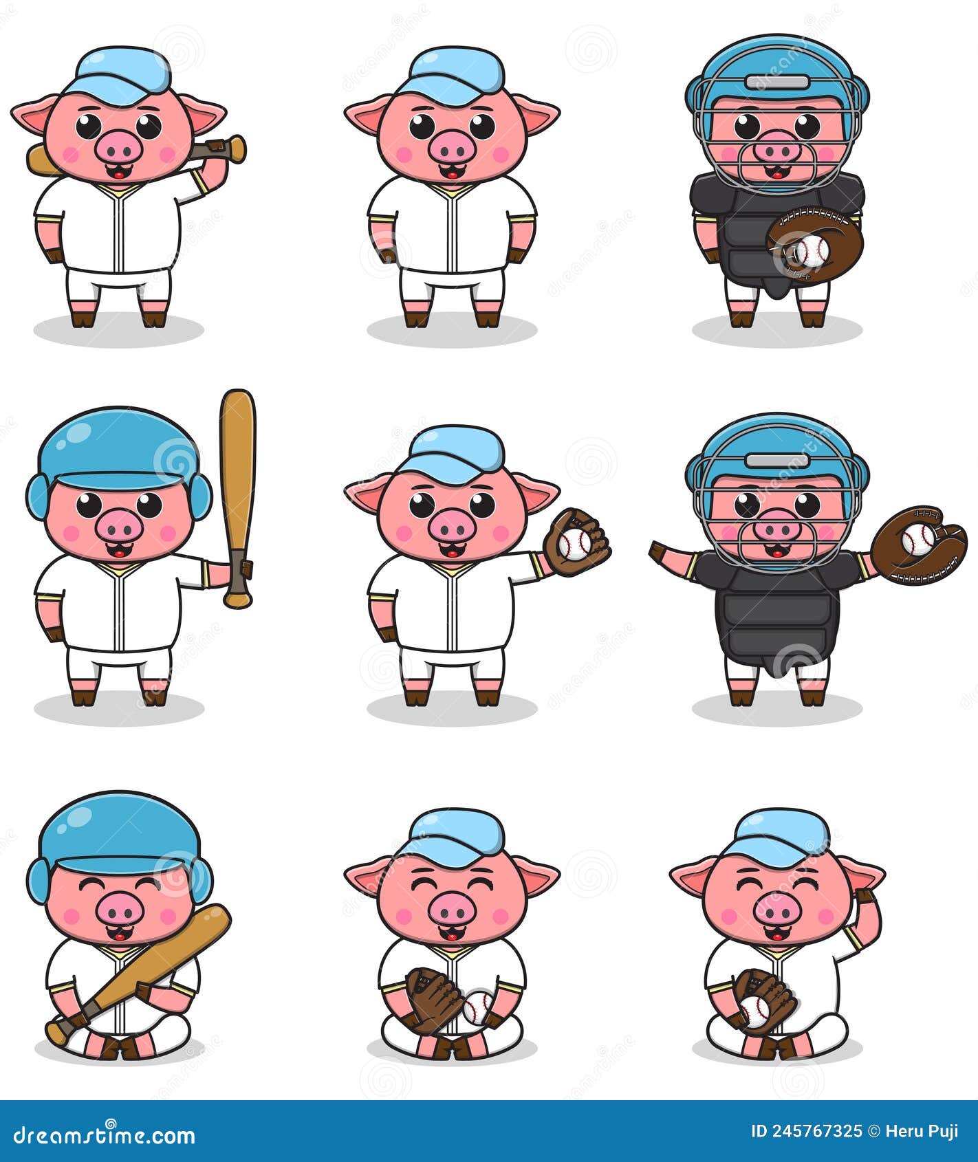 Vector Illustration of Cute Pig with Baseball Costume. Stock Vector ...