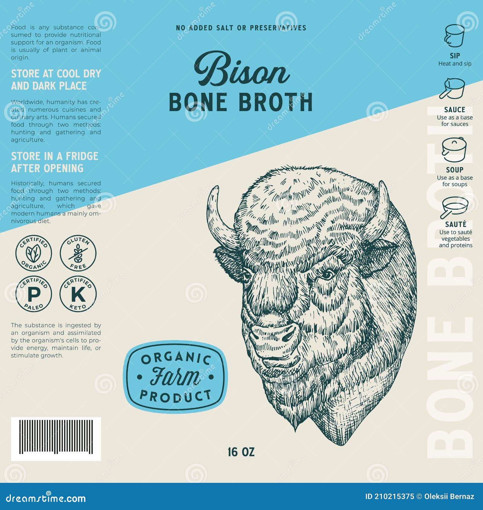 Buffalo Bone Broth Label Template. Abstract Vector Food Packaging ...