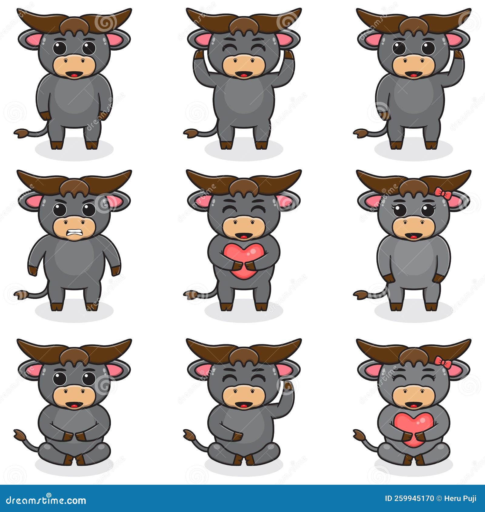 Vector Illustration Set of Buffalo Cartoon Bundle. Stock Vector ...