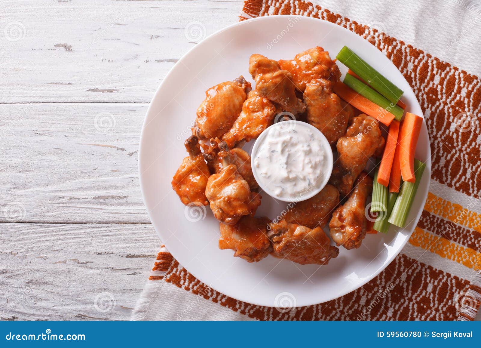Buffalo Chicken Wings with Sauce and Celery.horizontal Top View Stock ...
