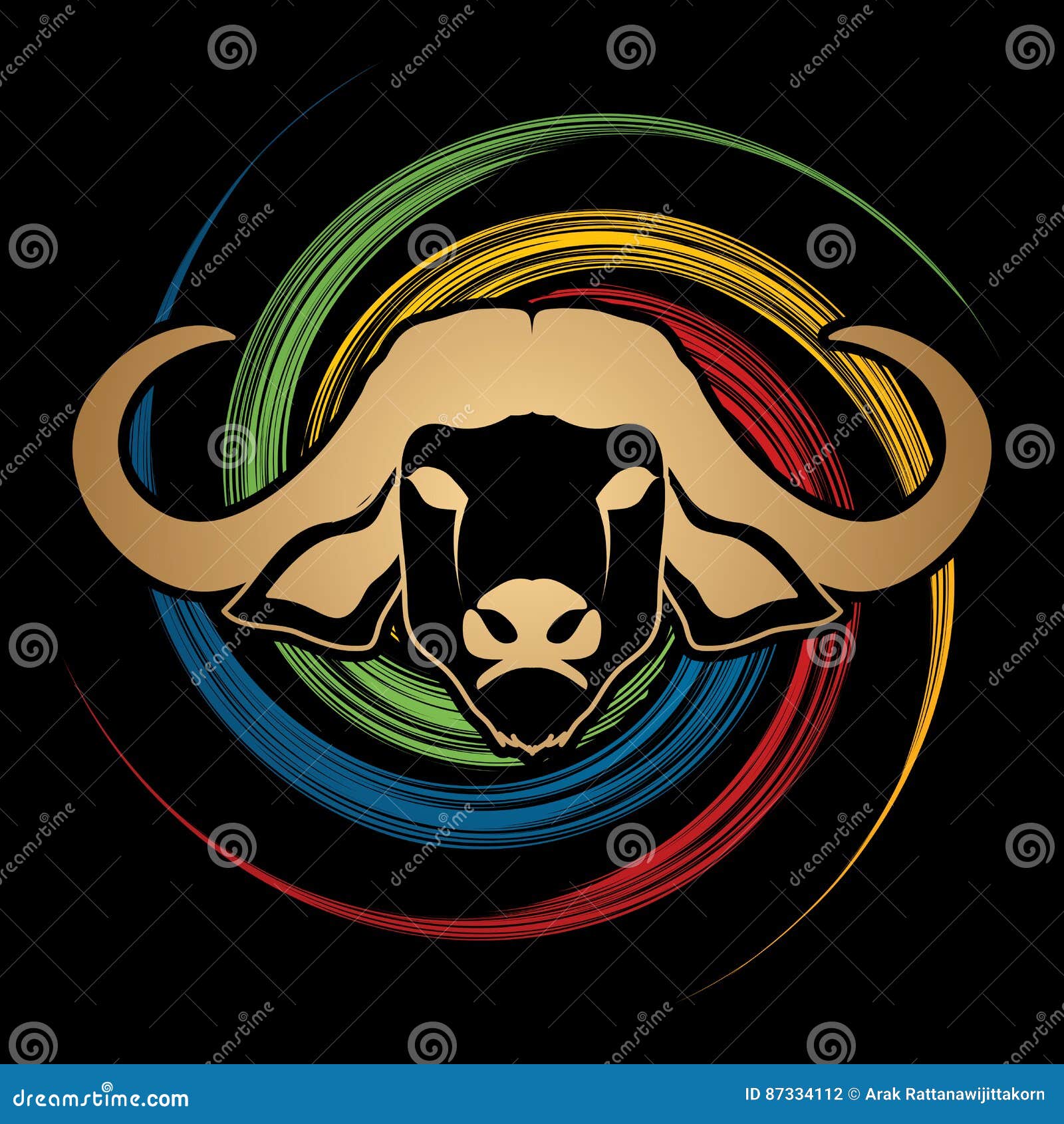 Buffalo head front view stock vector. Illustration of angry - 87334112