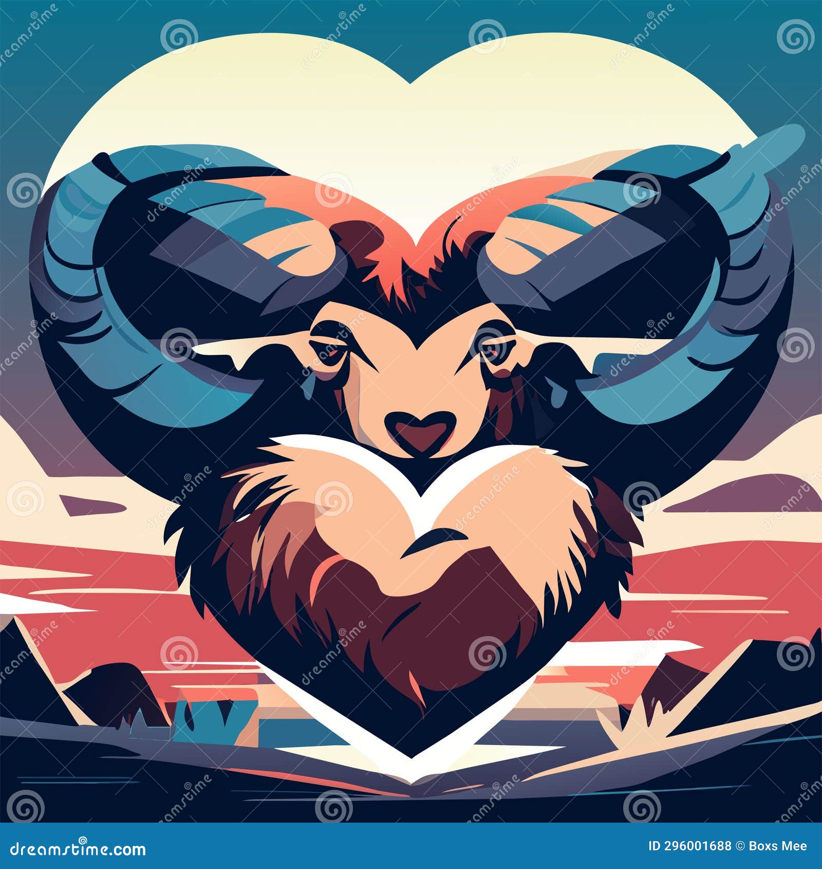 Buffalo Head in the Heart Shape. Vector Illustration in Flat Style ...