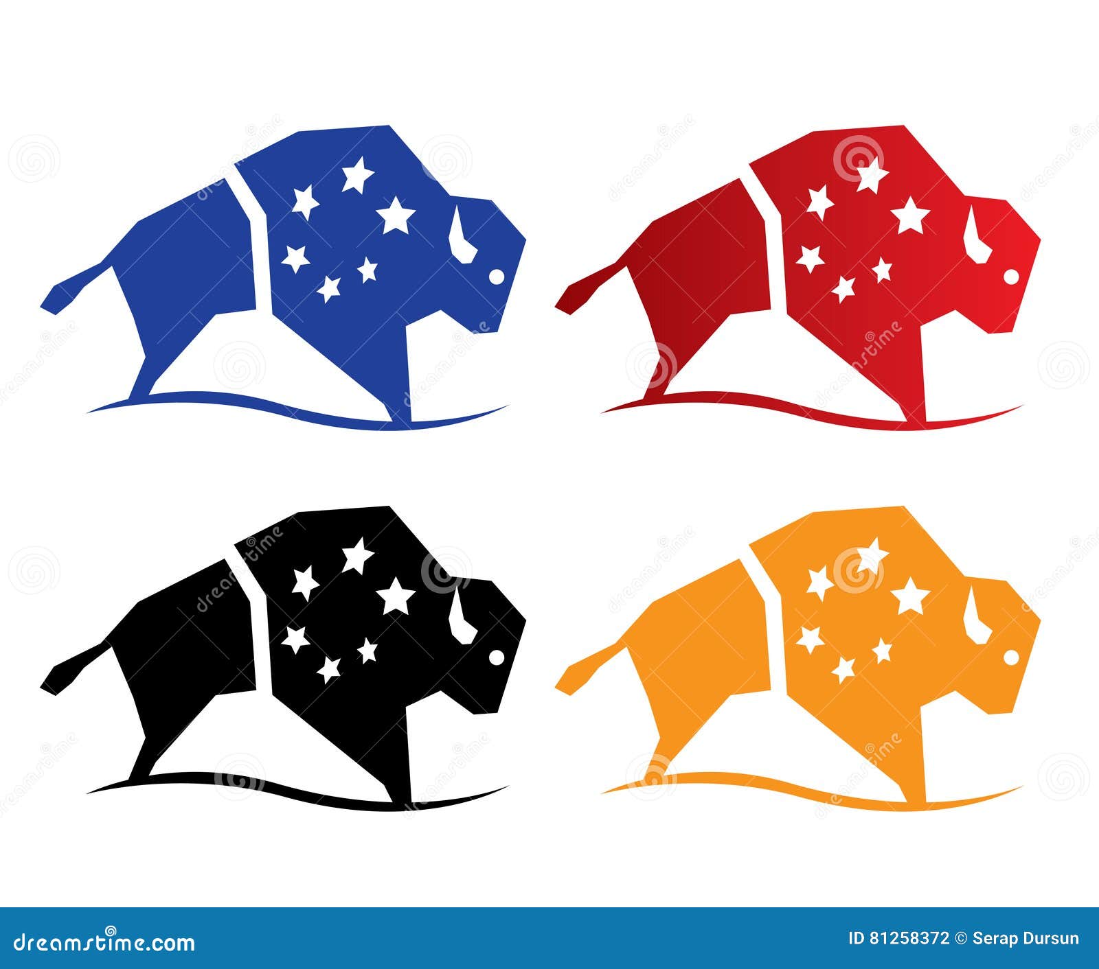 Buffalo Icon Set stock vector. Illustration of fight - 81258372