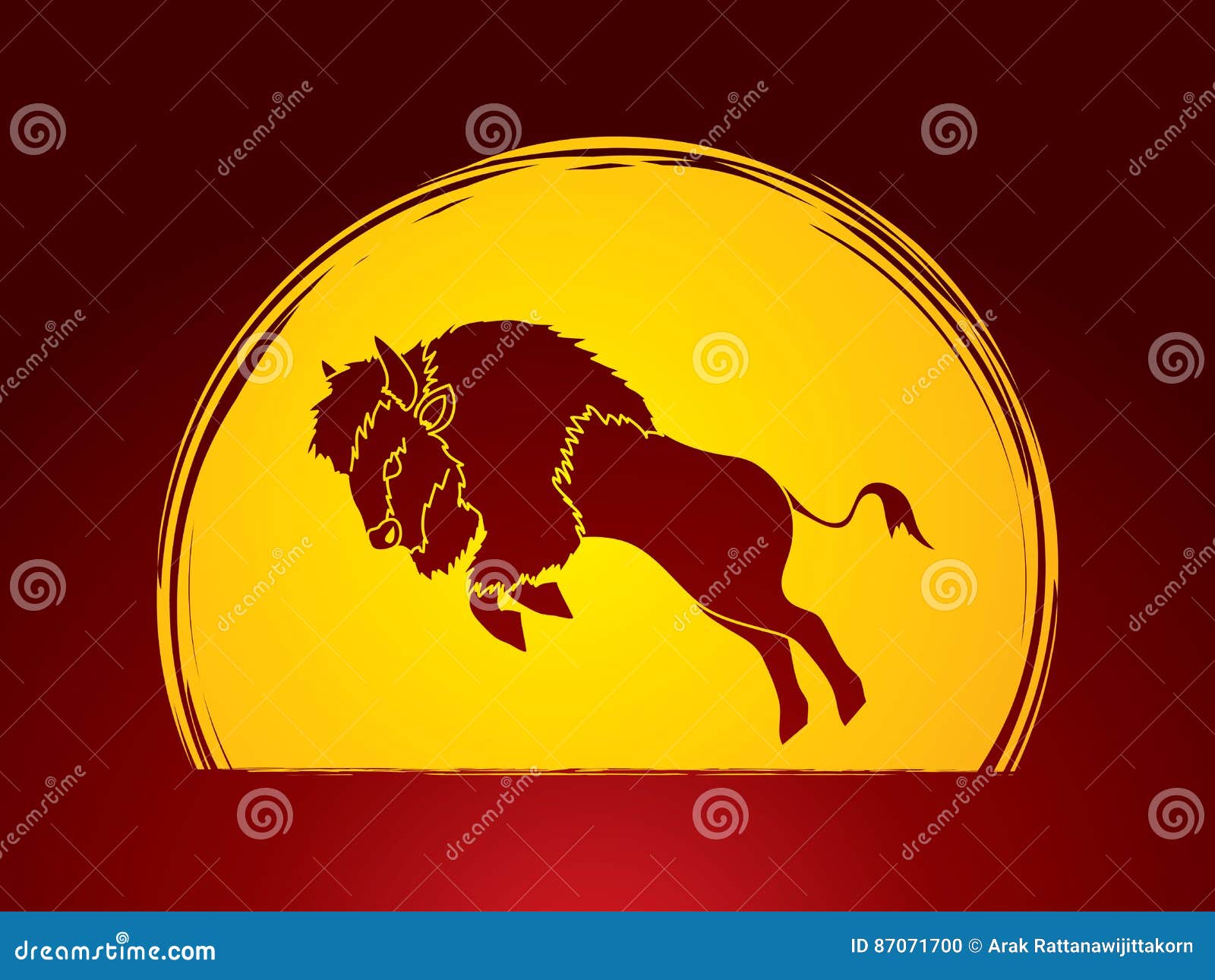 Buffalo Jumping graphic stock vector. Illustration of head - 87071700