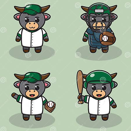 Vector Illustration of Cute Buffalo Baseball Cartoon. Stock Vector ...