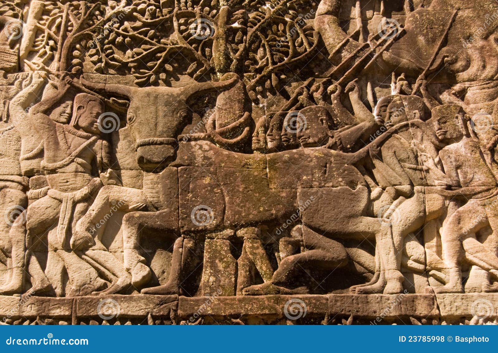 Buffalo Sacrifice, Ancient Khmer Sculpture, Cambod Stock Photo - Image ...