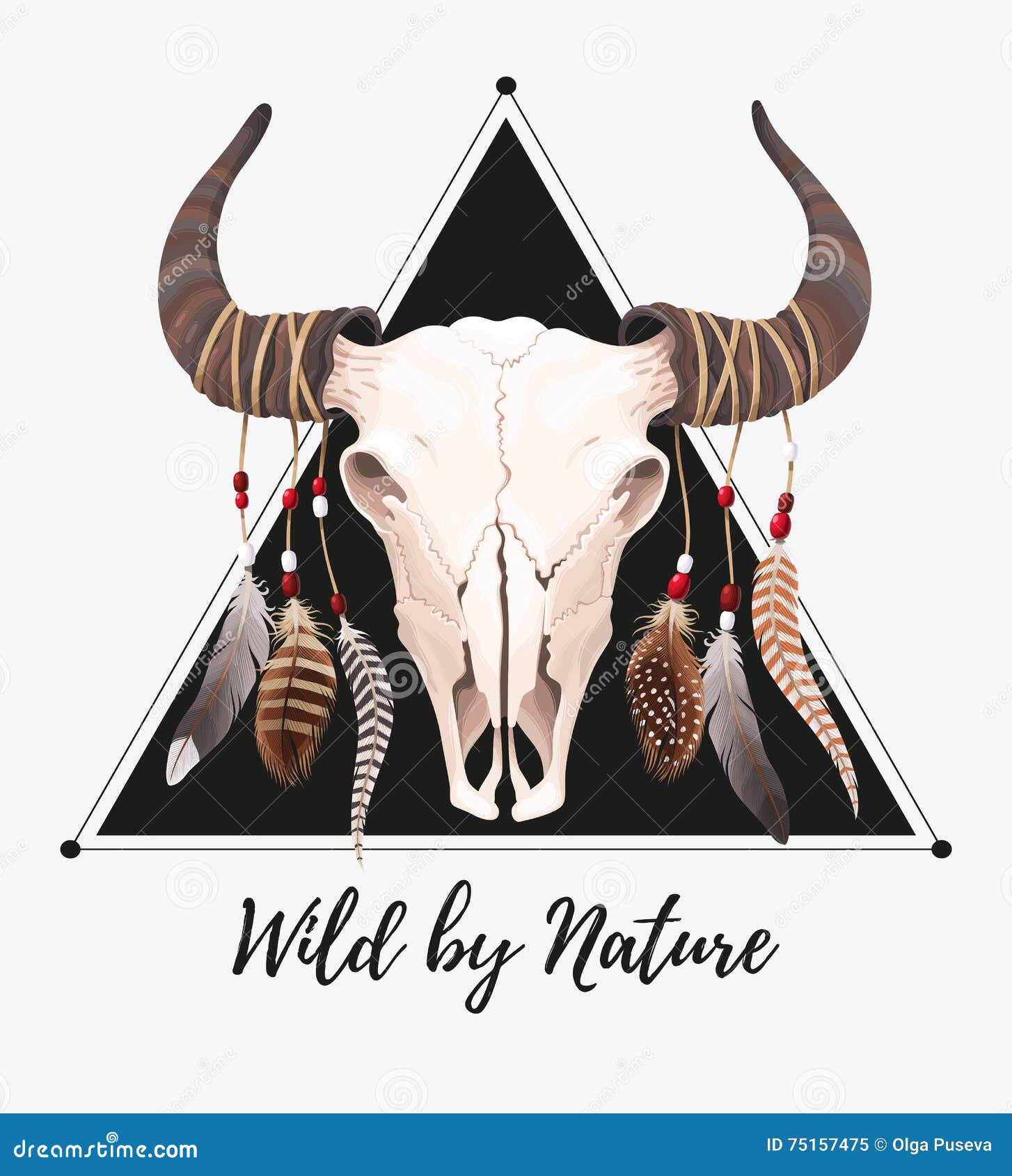 Buffalo Skull- Hand Drawn Vector Illustration, Isolated On White ...