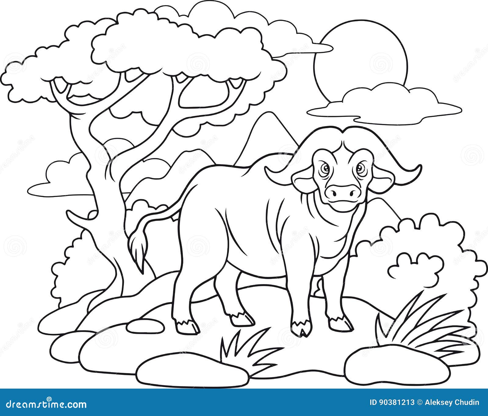 Buffalo went for a walk stock vector. Illustration of animal - 90381213