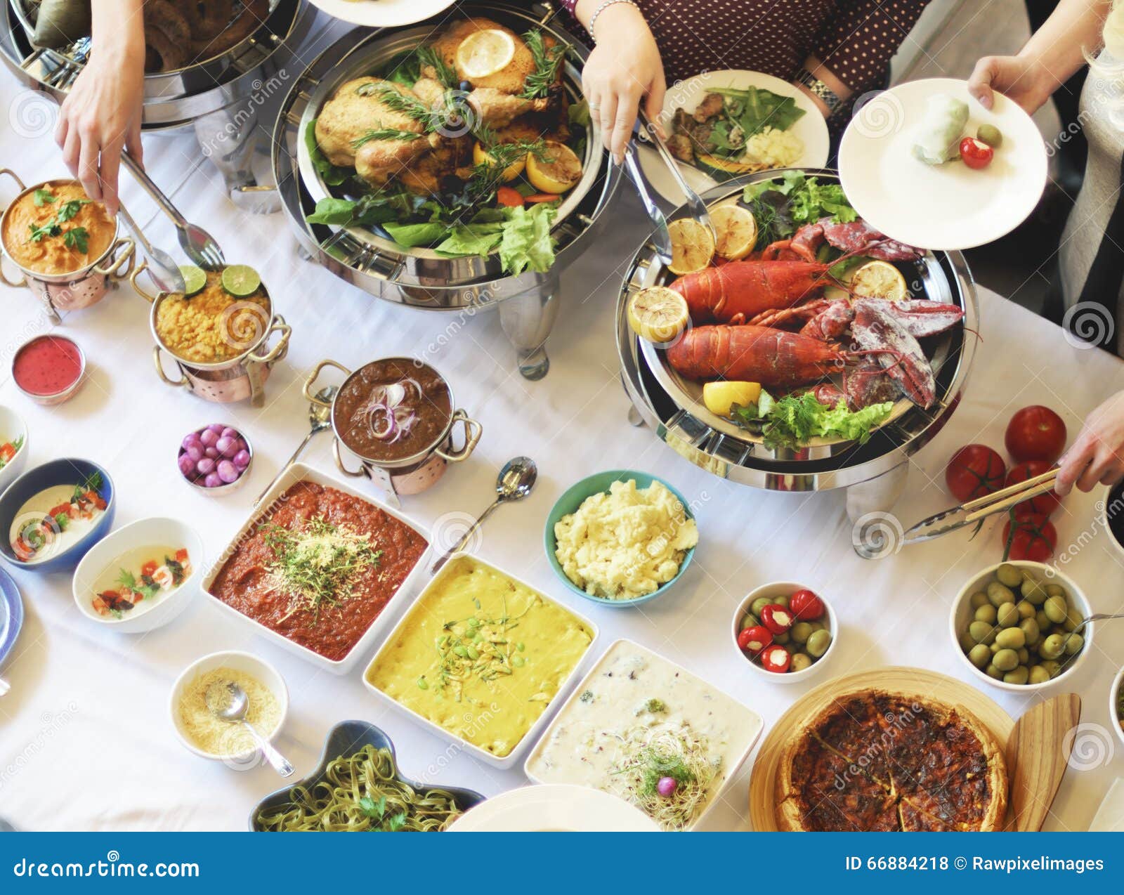 Buffet-Abendessen-Restaurant-Verpflegungs-Lebensmittel-Konzept ...