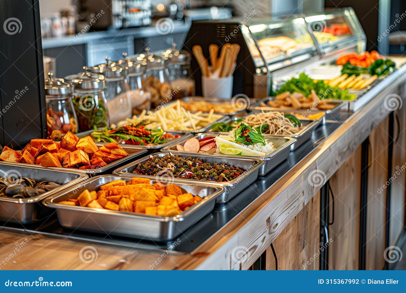 Buffet Concept. Service Station with Assortment of Food Stock ...