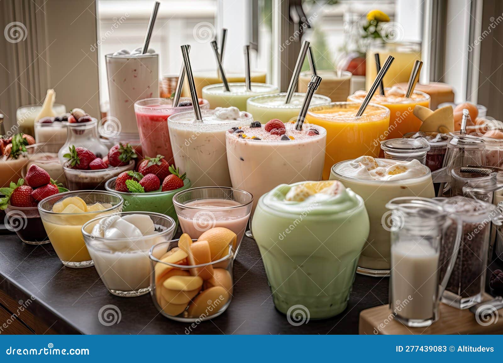 Buffet with Different Varieties of Summer Drinks, Including Smoothies ...