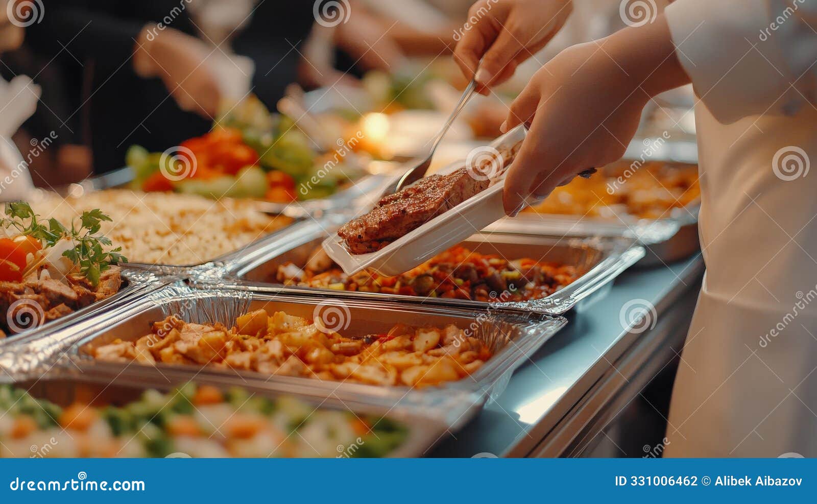 Buffet Dining with Diverse Hot Dishes Served by Guests in Formal Event ...