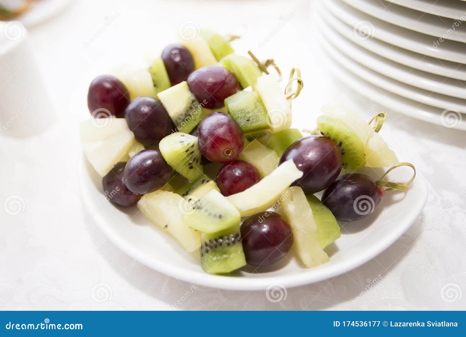 Canapes Made from Grapes of Kiwi, Apple Stock Image - Image of cherry ...