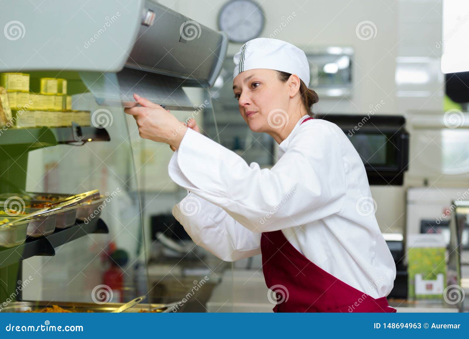 Buffet Female Worker in Servicing Food Stock Image - Image of ...