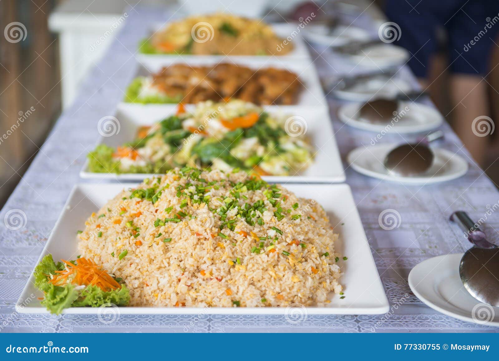 Buffet Line for Lunch in Restaurant Stock Image - Image of spoon, meat ...